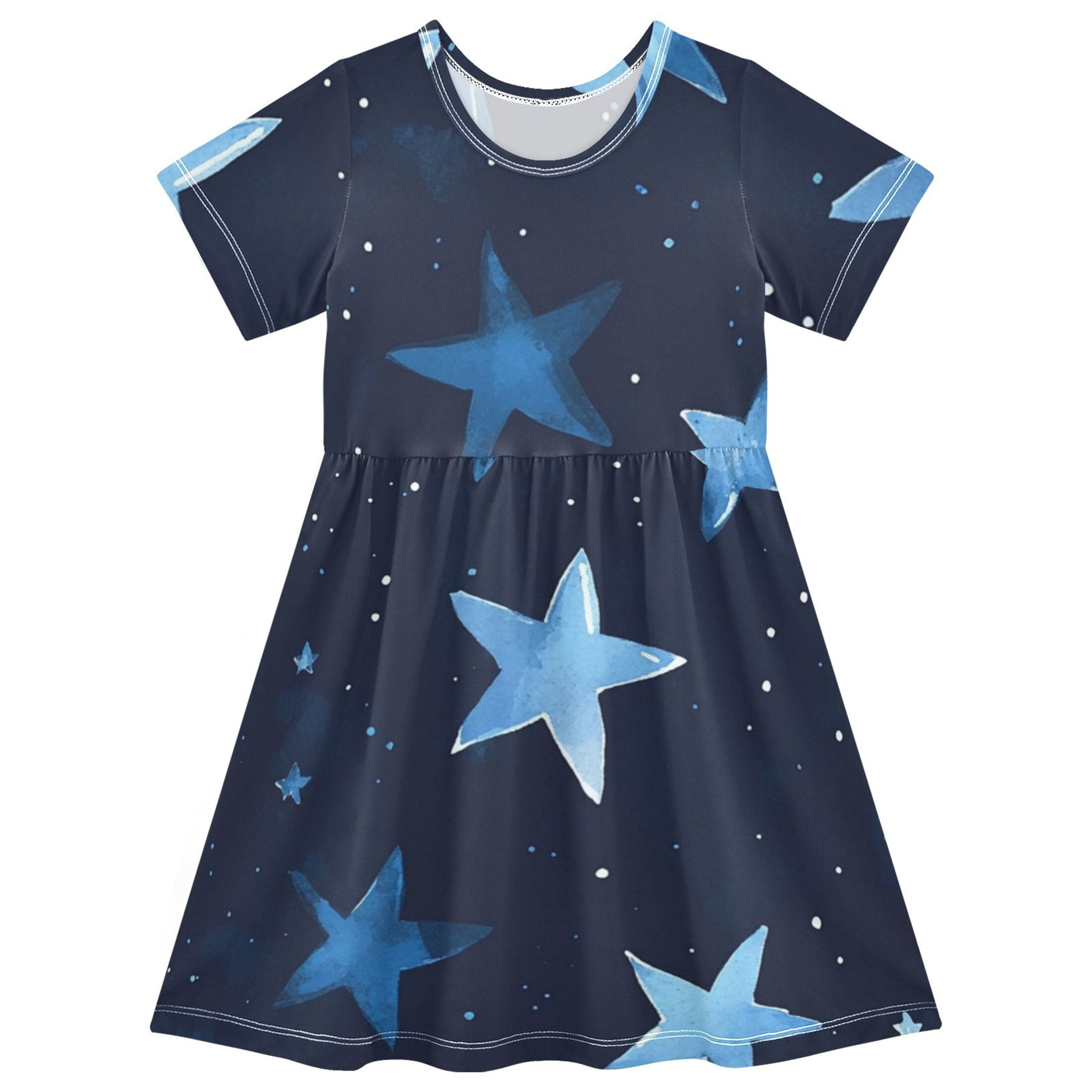 Stars Blue Cute Girls' Short Sleeve Dress A-Line One-Piece Dress UPF 50 ...