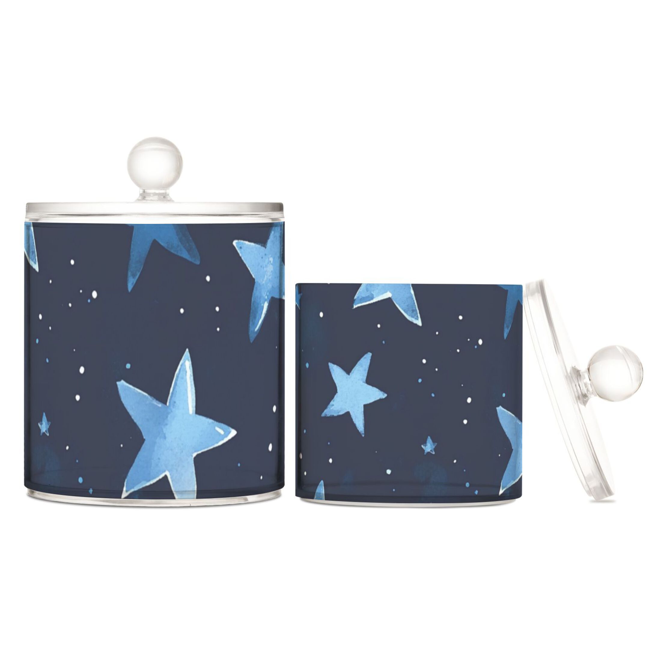 Stars Blue Cute Translucent Plastic Cans Storage Canisters with Lid Two ...
