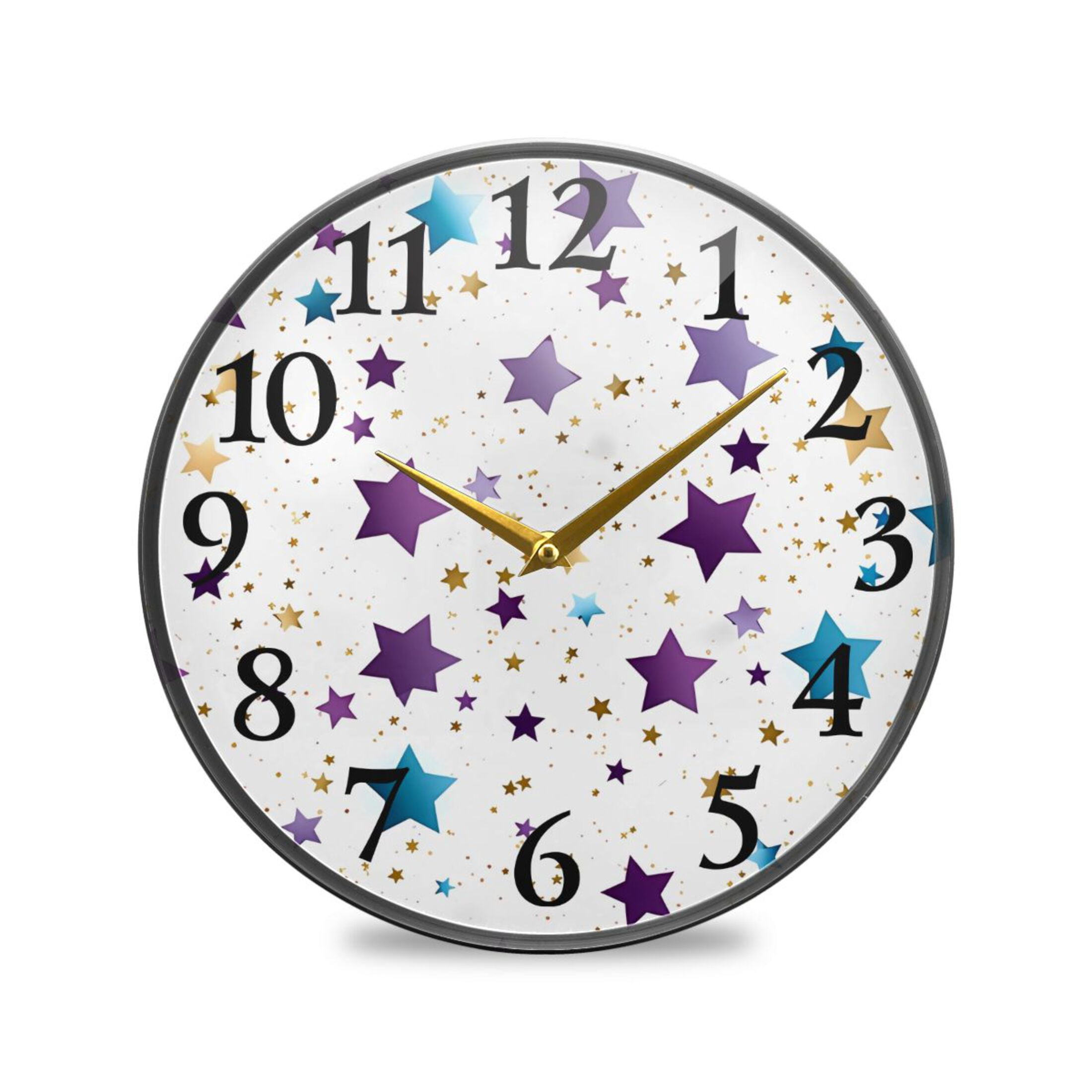 Stars Colorful Wall Clocks Battery Operated 9.5 Inch Round Clock ...