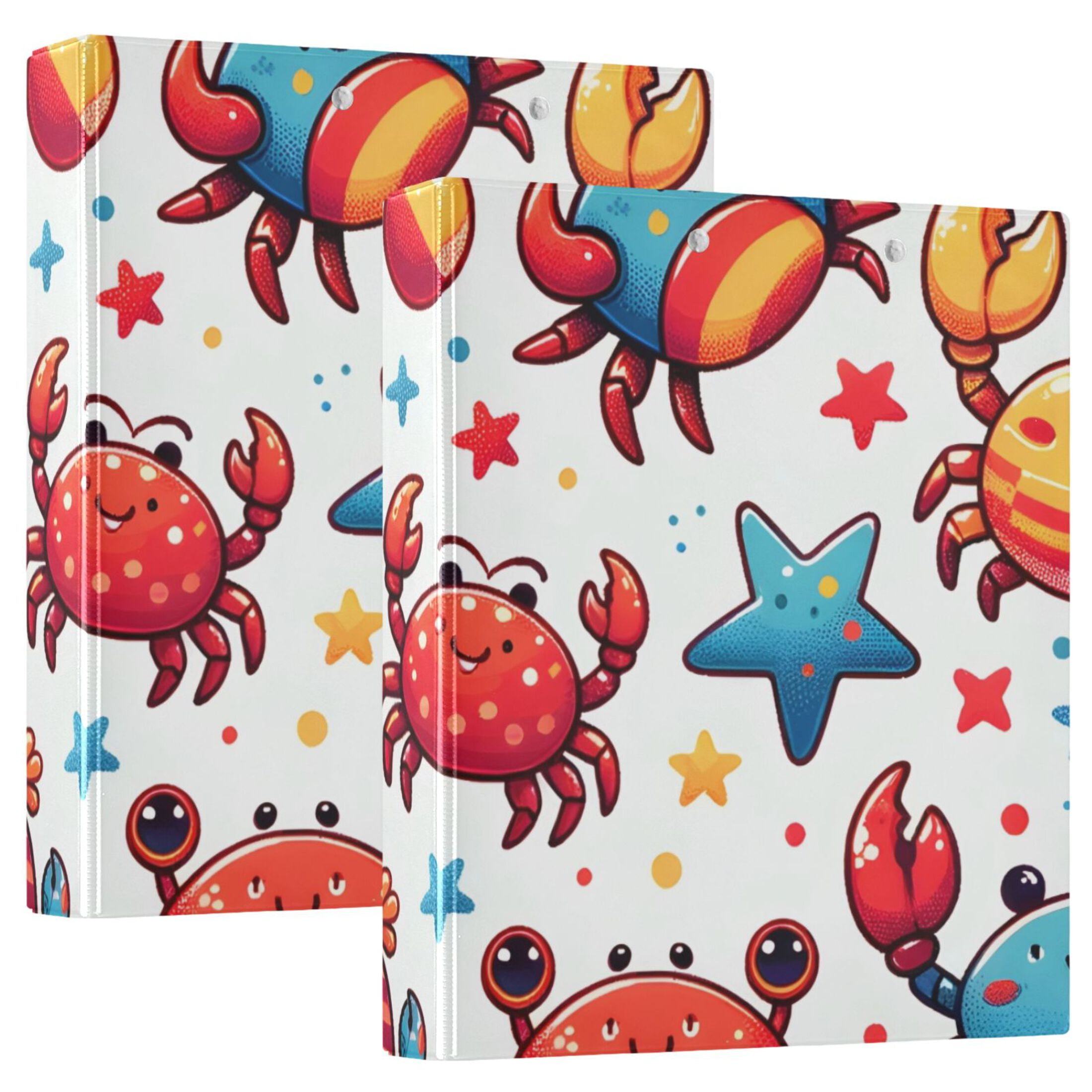 Stars Crabs 3 Ring Binders 1.5 inch Hardcover File Folders with Interior Pockets A4 Size ...
