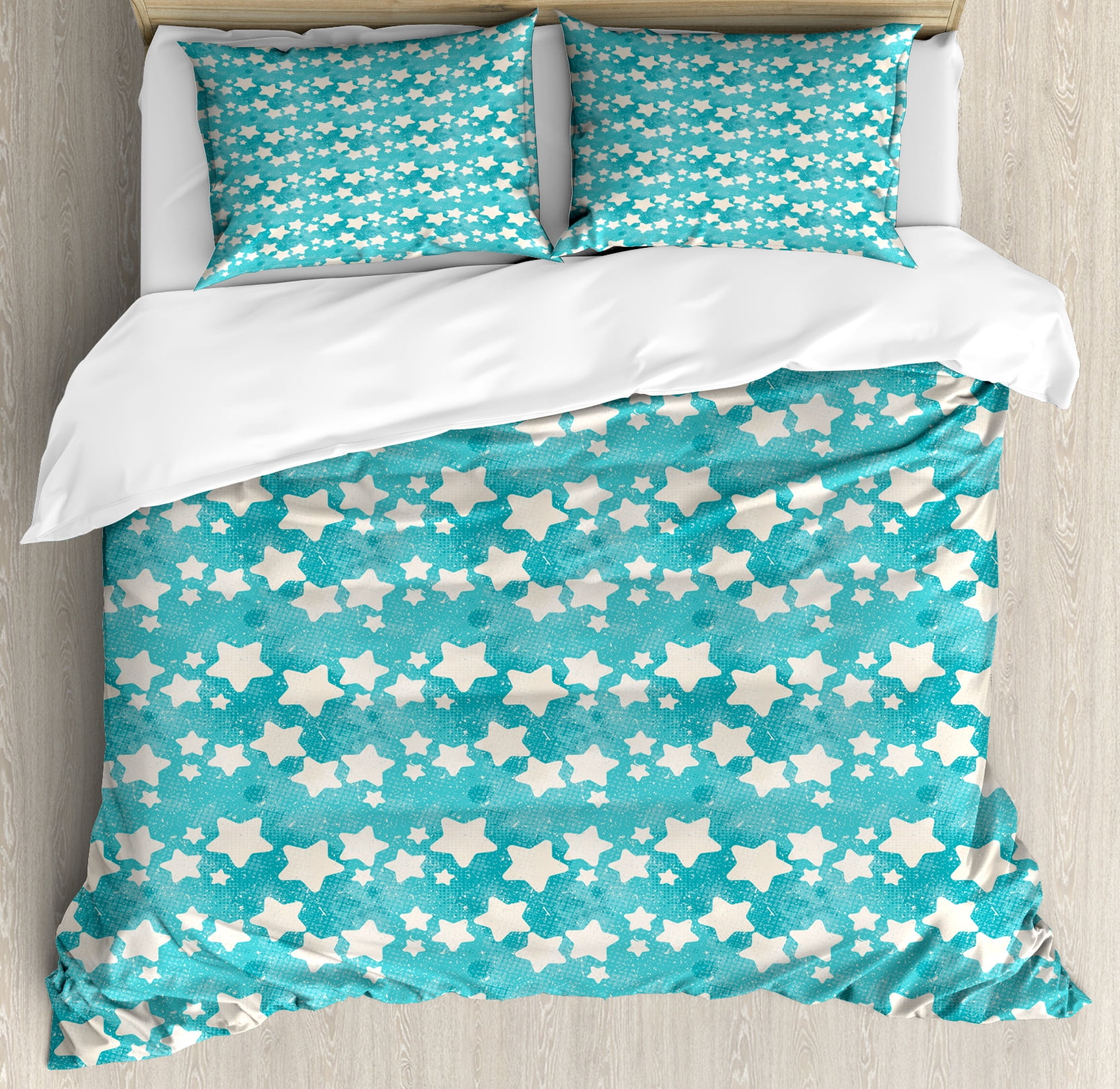 Stars Duvet Cover Set, Modern Design Grunge Layout Shapes Pattern on ...
