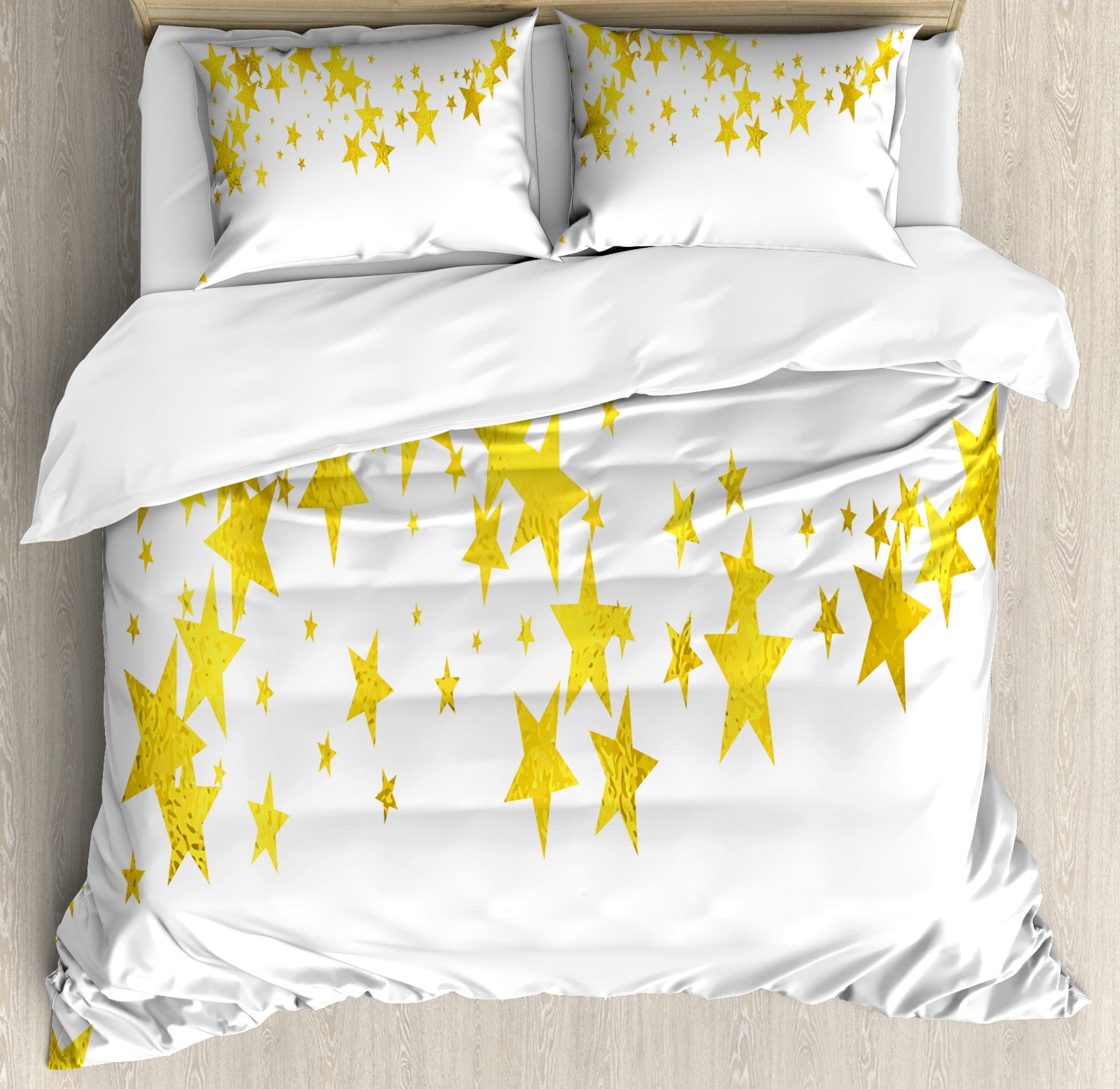 Stars Duvet Cover Set, Wave of Vibrant Stars in Golden Yellow Tones ...
