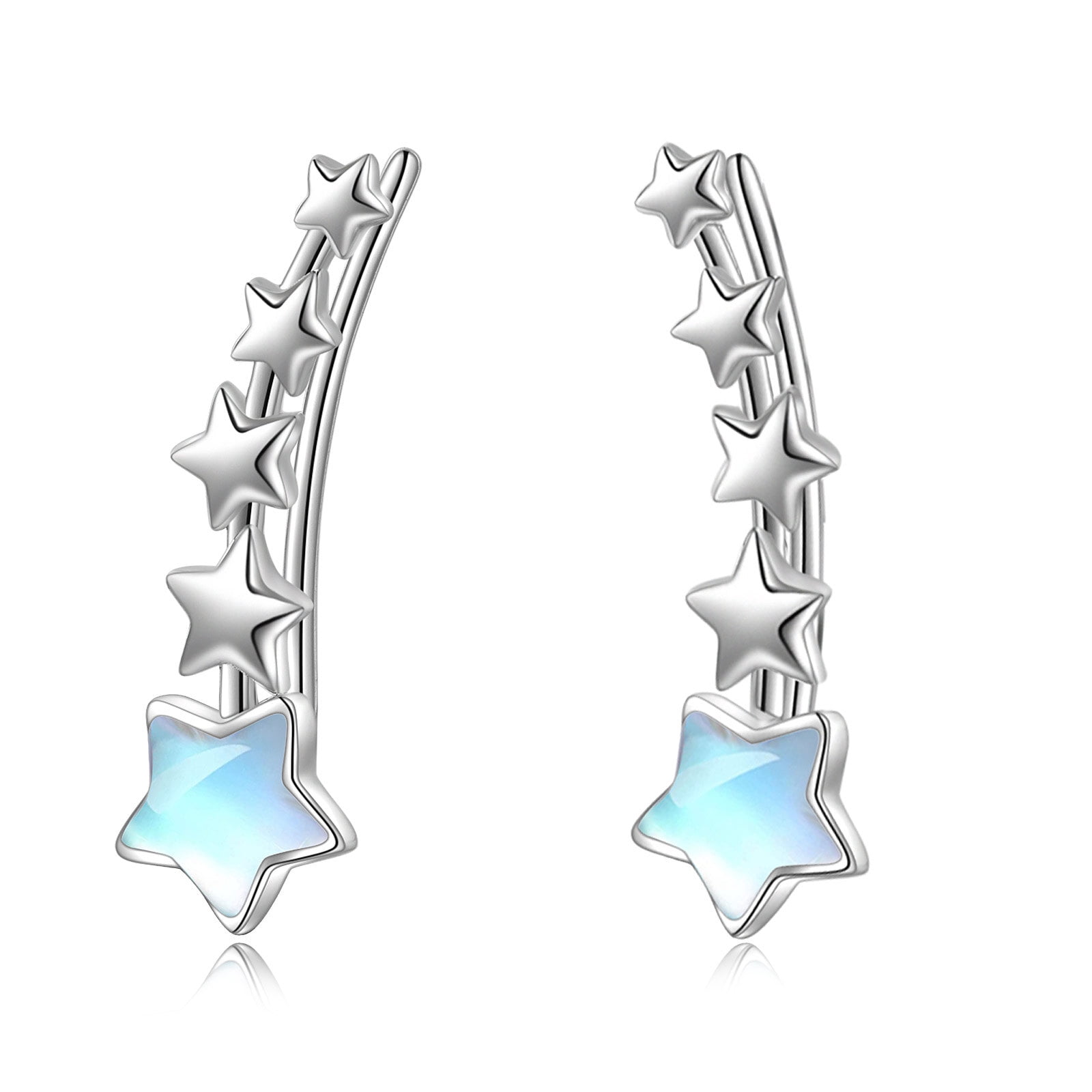 Stars Ear Cuffs Earrings 925 Sterling Silver Moonstone Climbers Ear ...