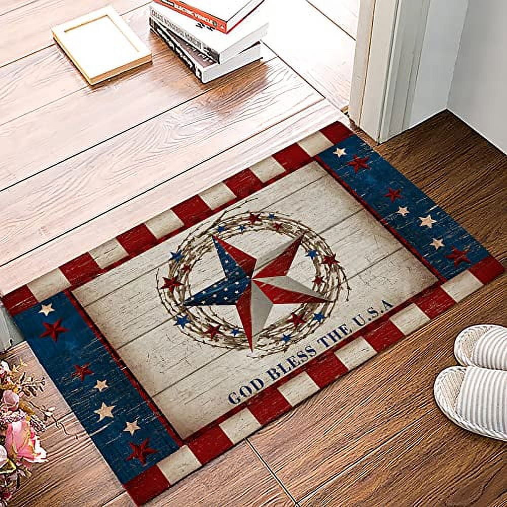 Stars Entrance Door Mat 30 x 18 Inch Farmhouse Rustic Wood Low Profile ...