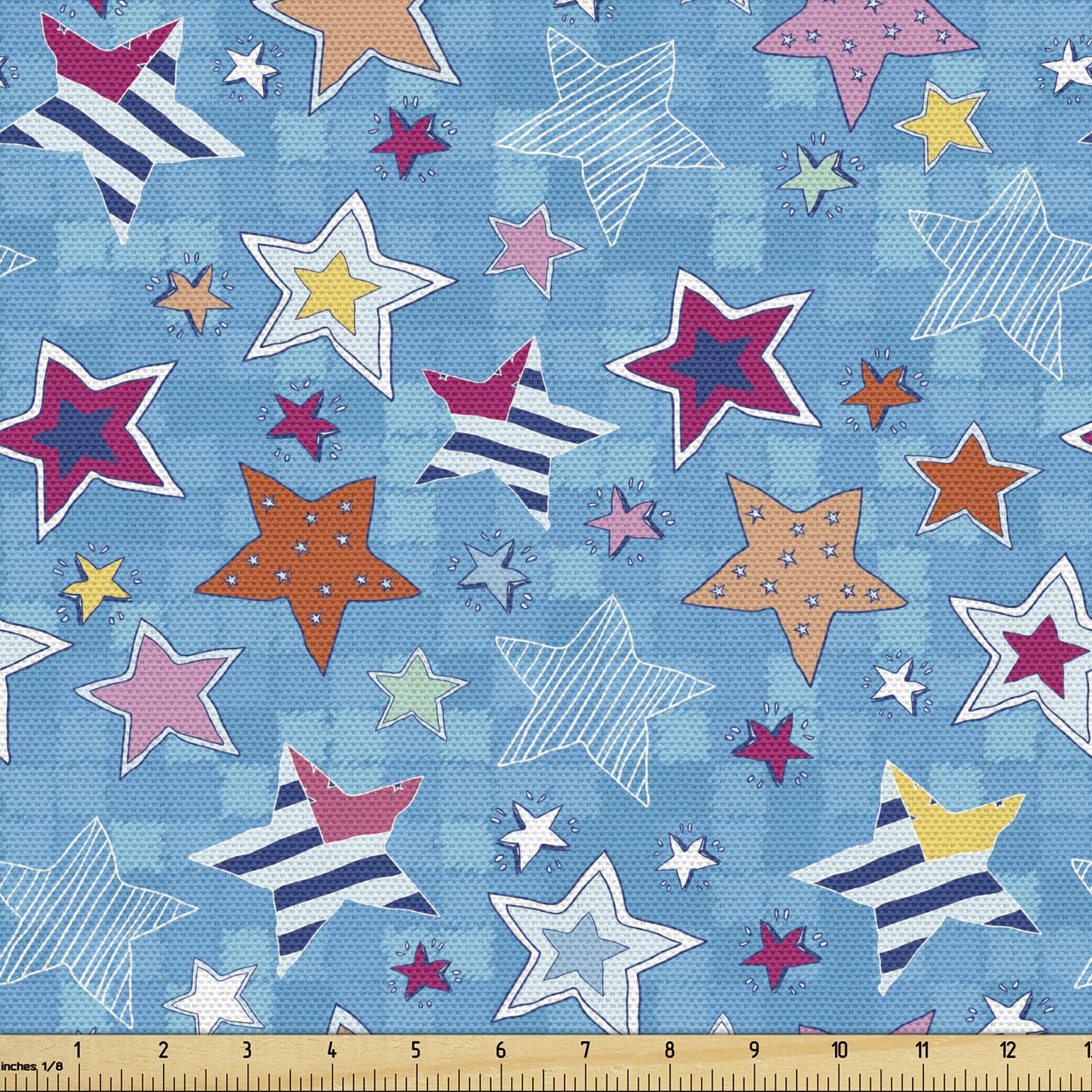 Ambesonne Stars Fabric by the Yard Upholstery, Colorful Heavenly Bodies ...