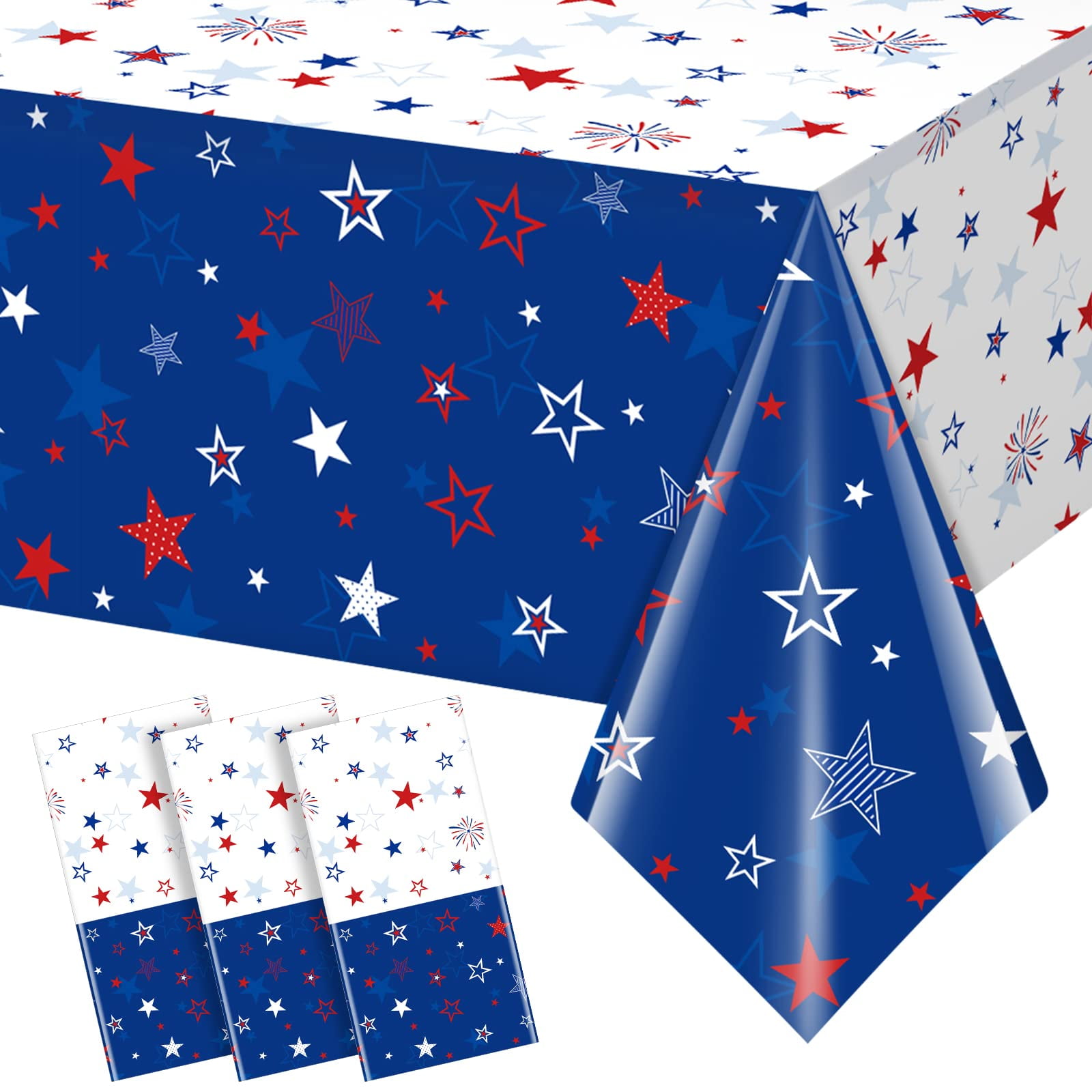 Stars and Fireworks Patriotic Tablecloth Set of 3, Plastic Memorial Day ...