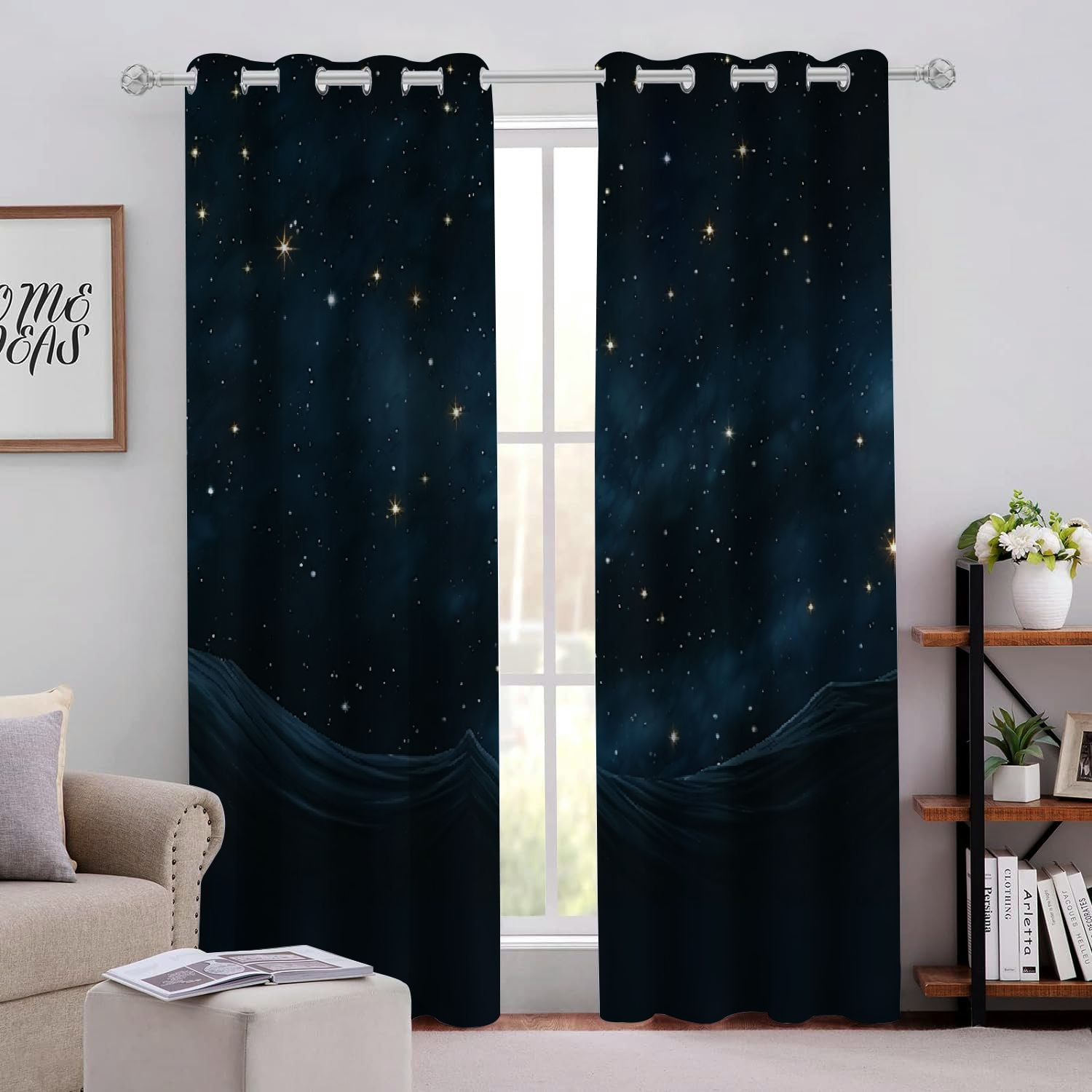 Stars Full Moon Night Sky Perforated Light Blocking Curtains - Walmart.com