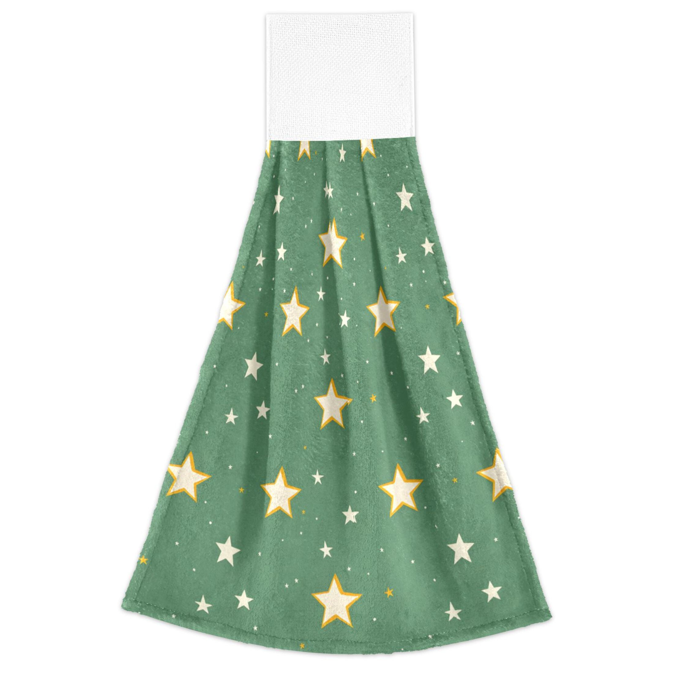 Stars Green Tile Pattern Hand Towels 2 Pack Quick Dry Velvet Soft with ...