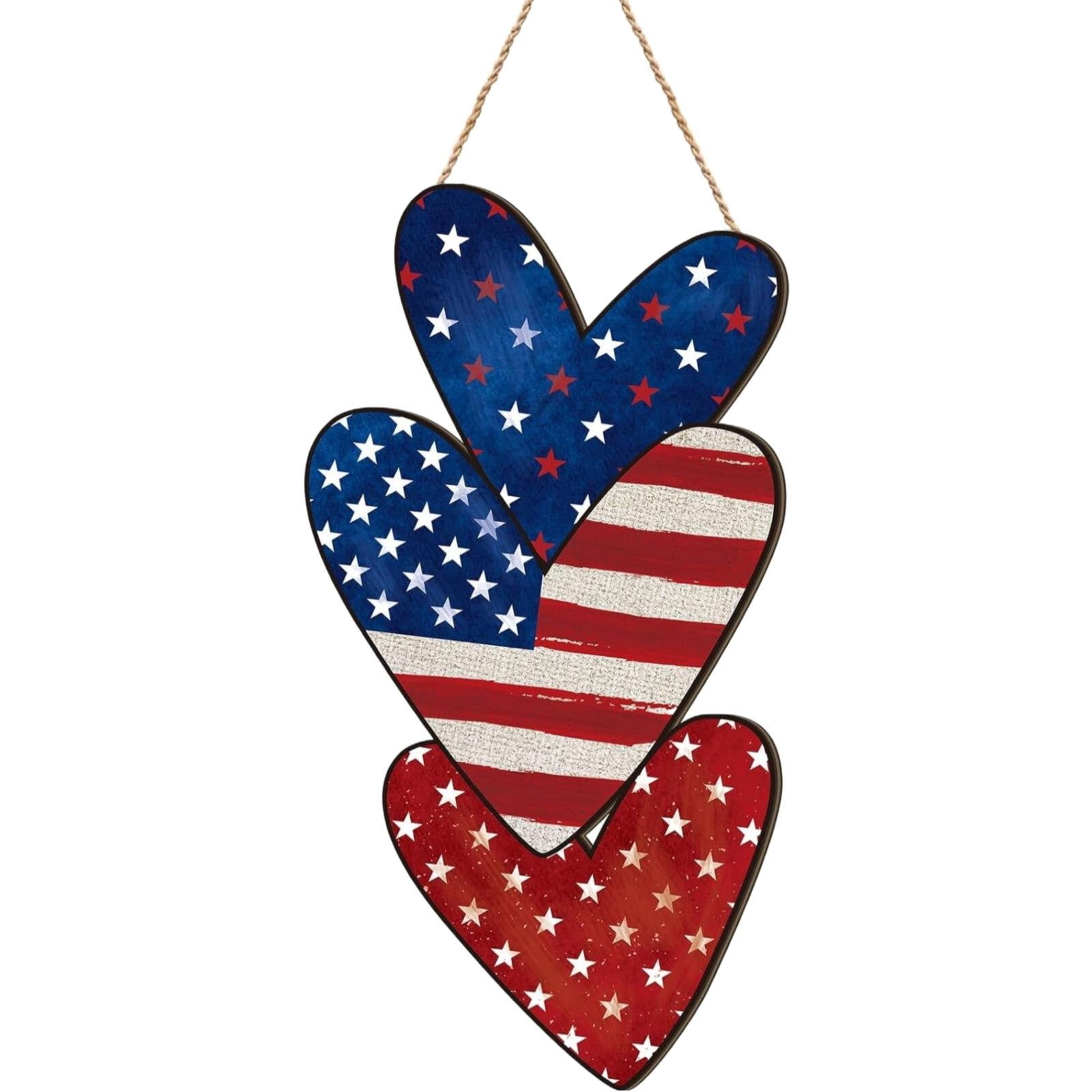 Stars and Heart Red White Blue American Flag Door Hanger Independence ...