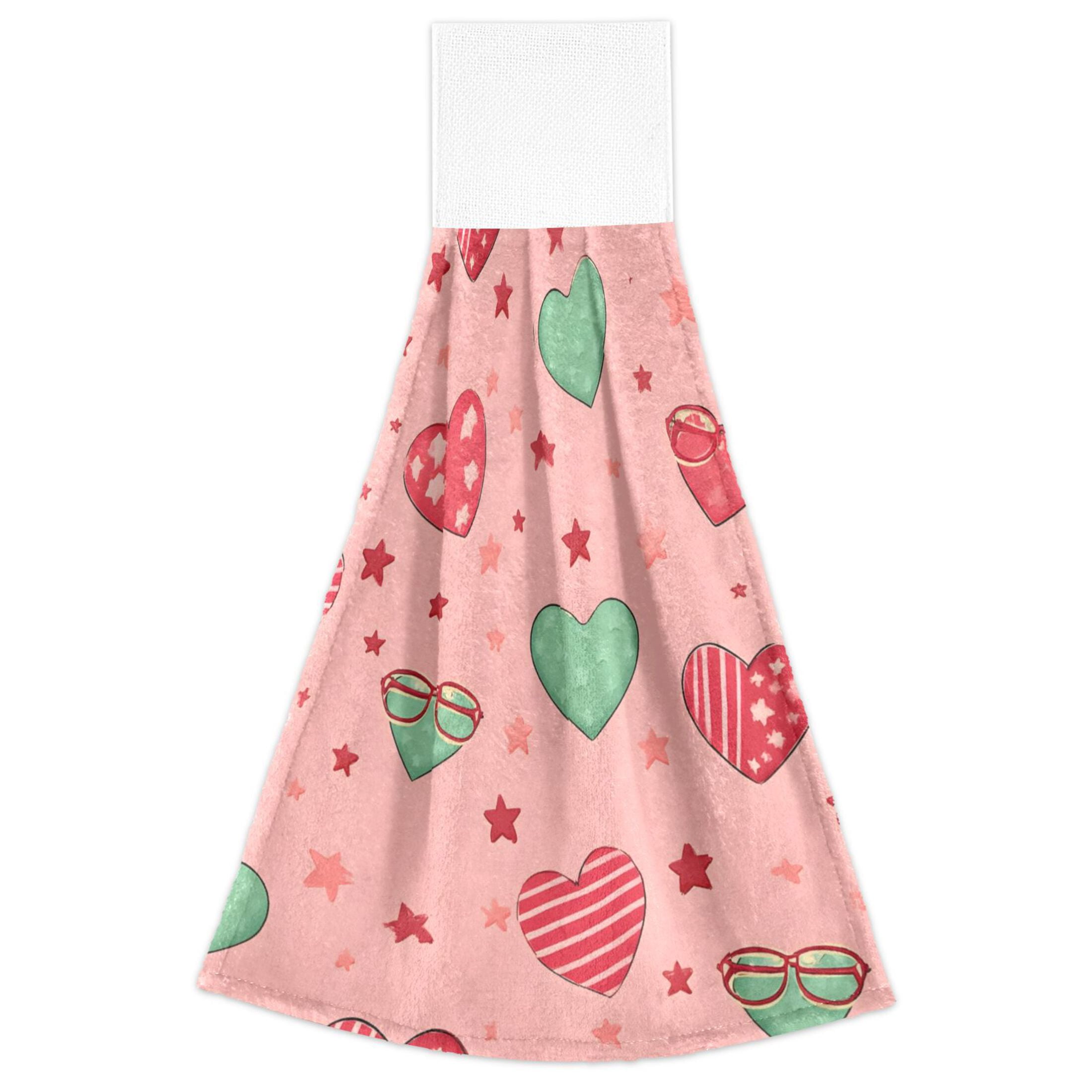 Stars Hearts Pattern Hand Towels 2 Pack Quick Dry Velvet Soft with ...