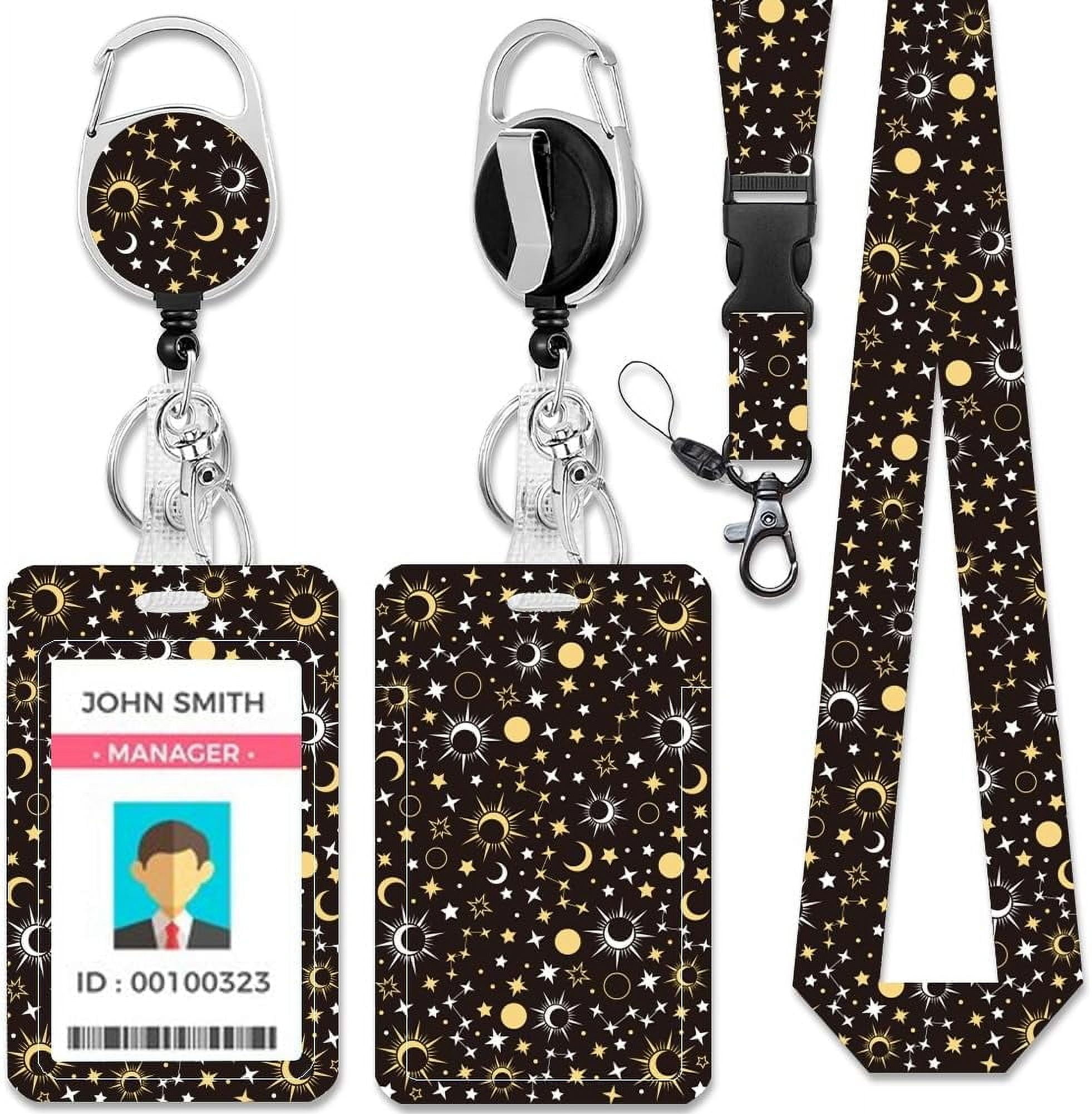 Stars ID Badge Holders with Lanyard Moon Sun Rectangle Plastic Name Tag ...