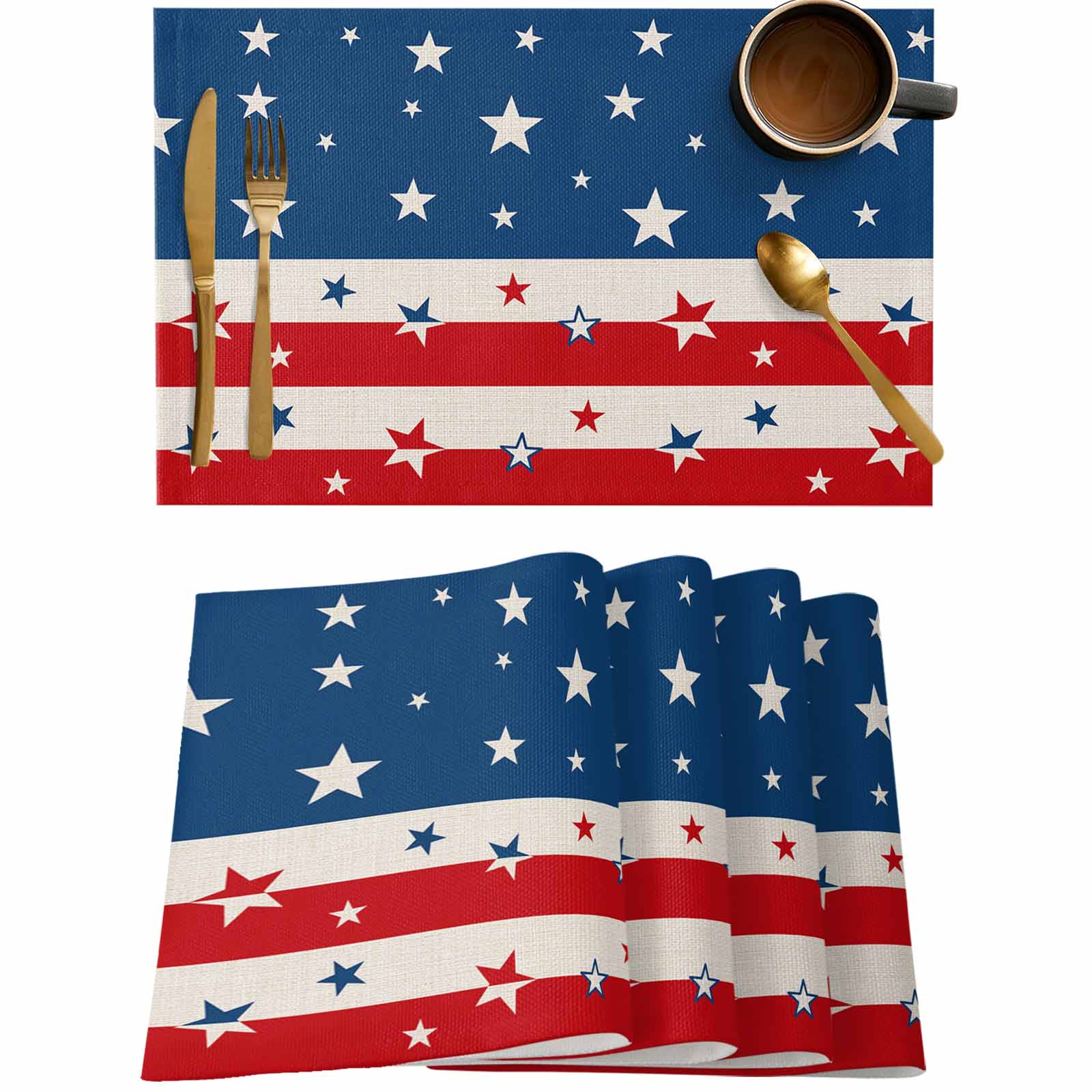 Stars Independence Day Red Stripes Placemats Set of 4,Wipeable Washable ...