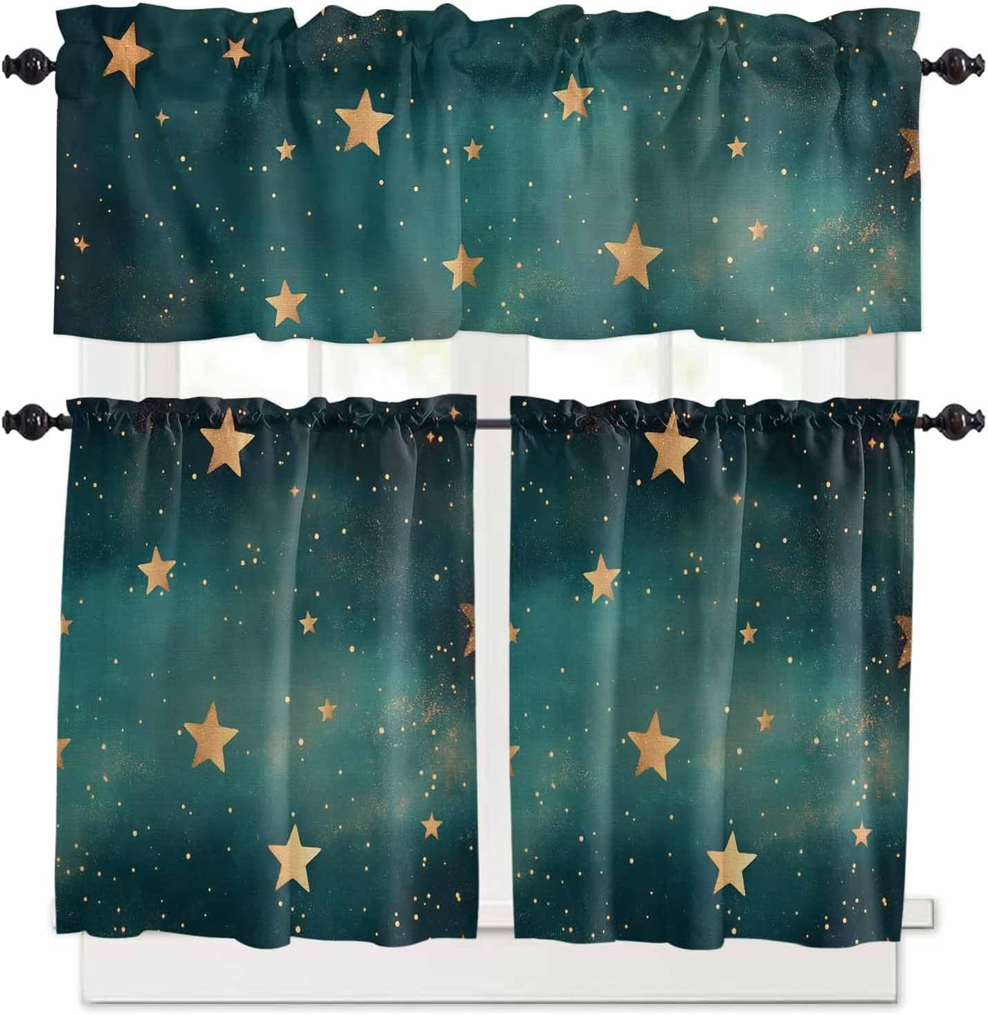 Stars Kitchen Curtains and Valances Set, Dream Yellow Star Rod Pocket ...
