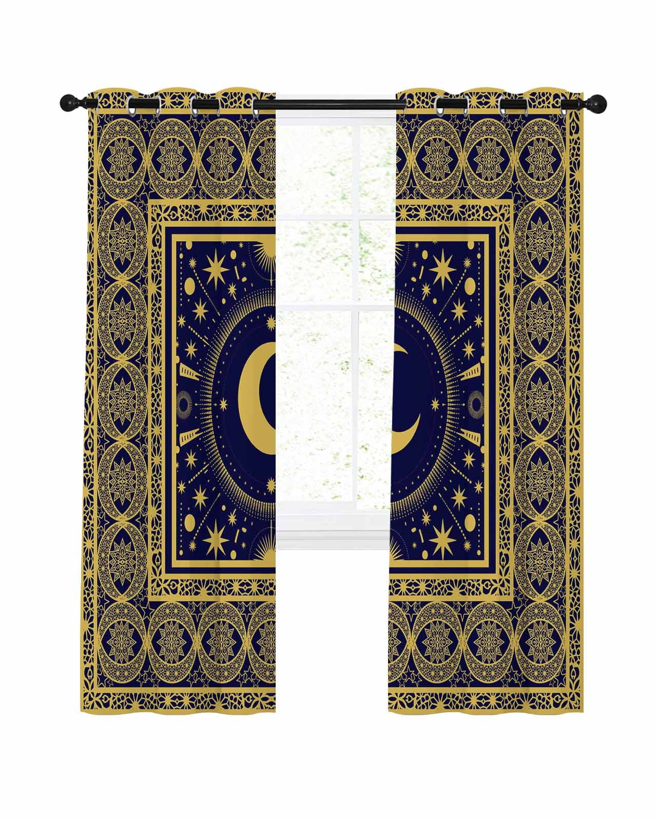 Stars Moon Blackout Curtains 63 Inch Length Mystical Gorgeous Gold Dark ...
