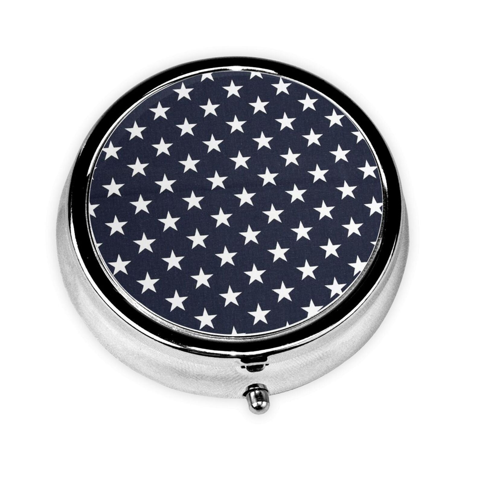 Stars Navy Blue White Round Pill Box Small Pill Case For Purse Pocket ...