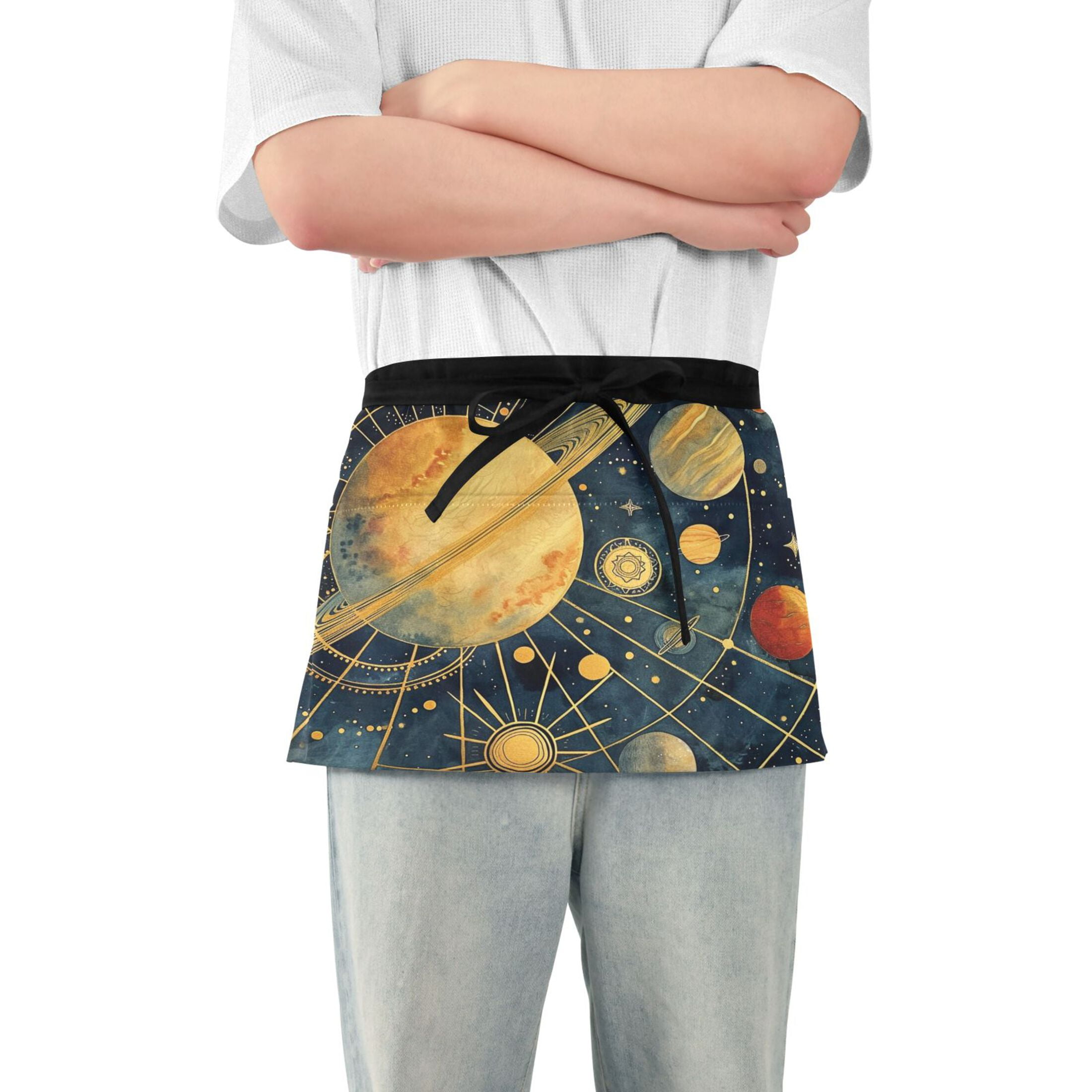Stars Planet Sun Server Apron with 3 Pockets Waterproof Waitress Waist ...