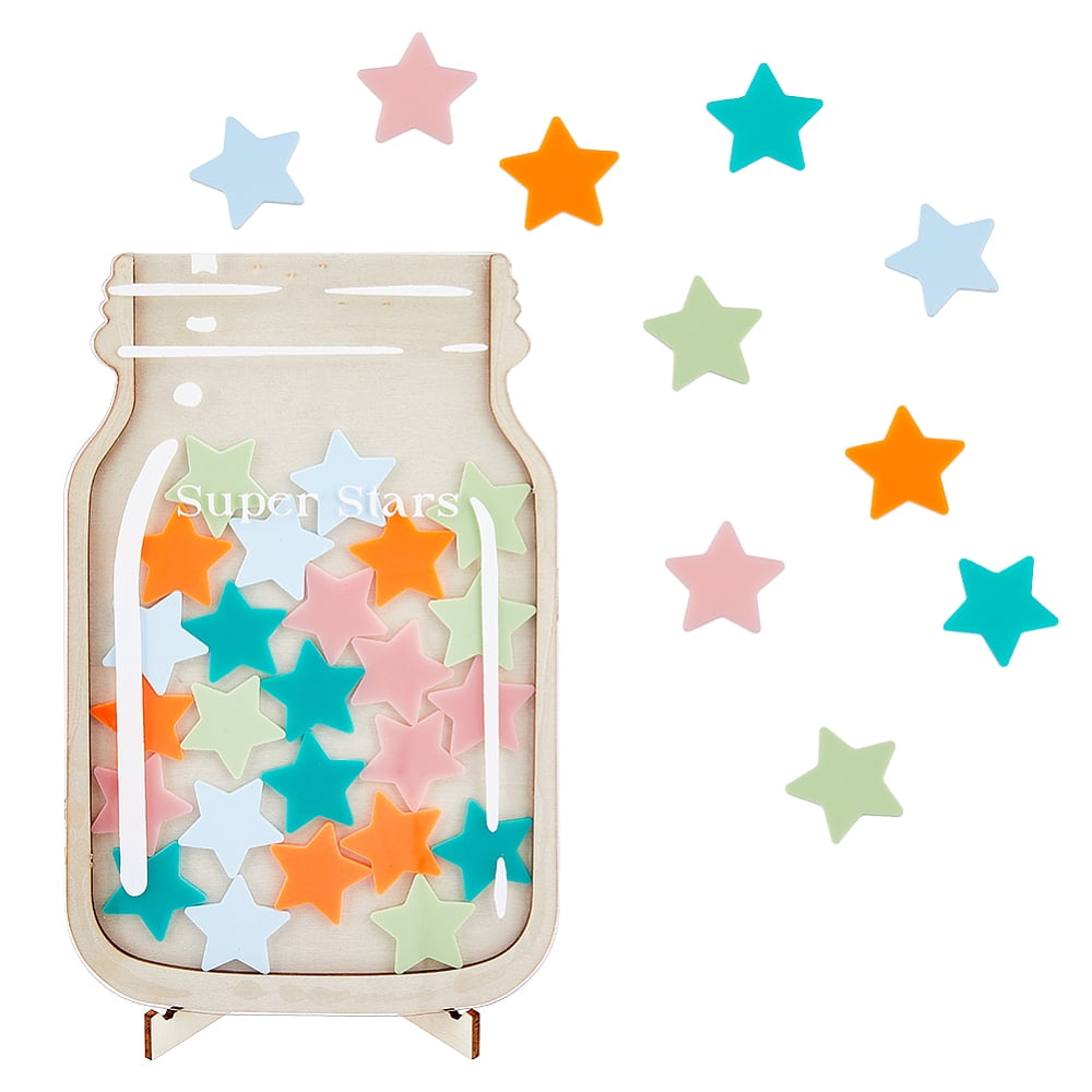 Stars Reward Jar with 25Pcs 5 Colors Stars DIY Wood Reward Classroom ...