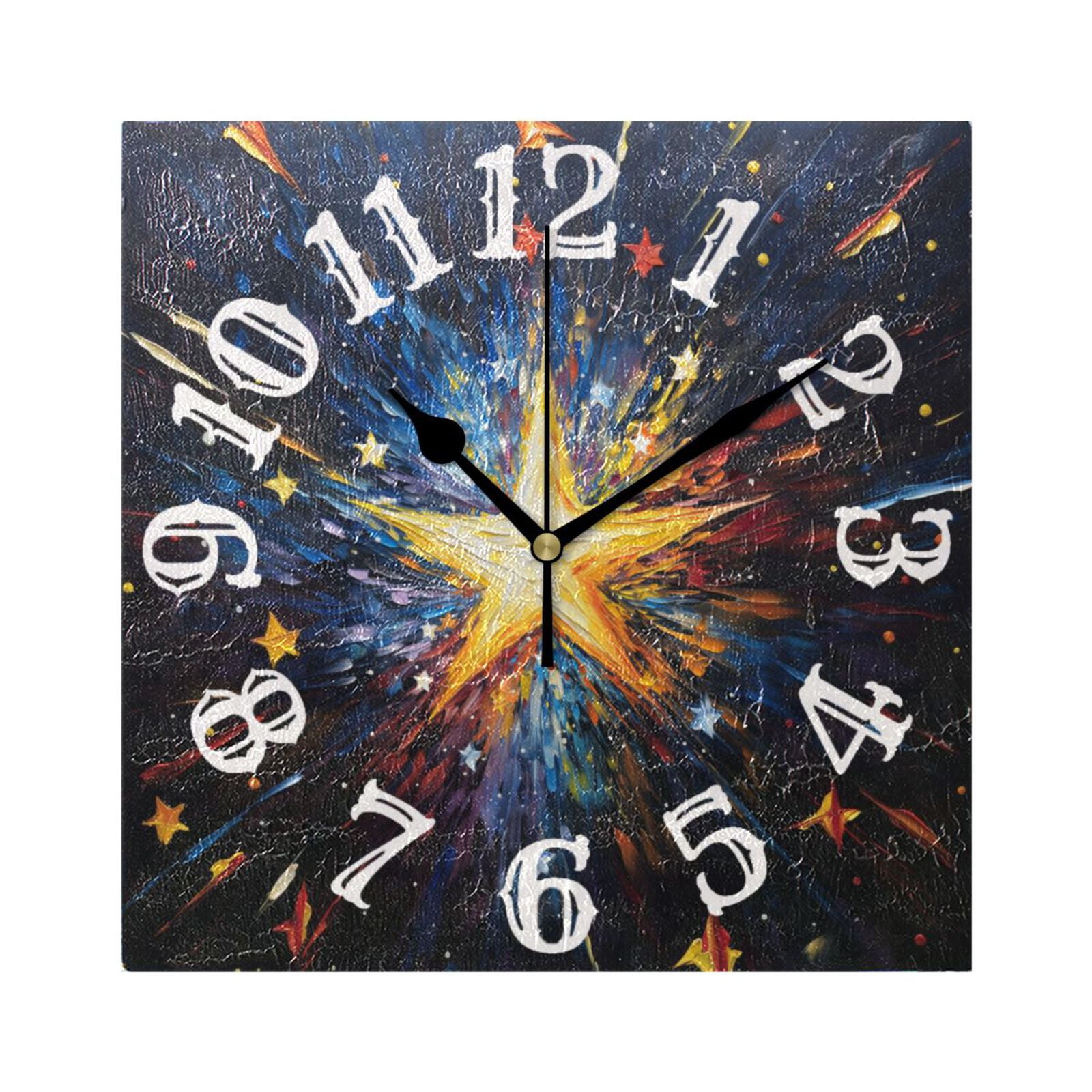 Stars Starry Sky Wall Clock Square Silent Non Ticking Battery Operated ...