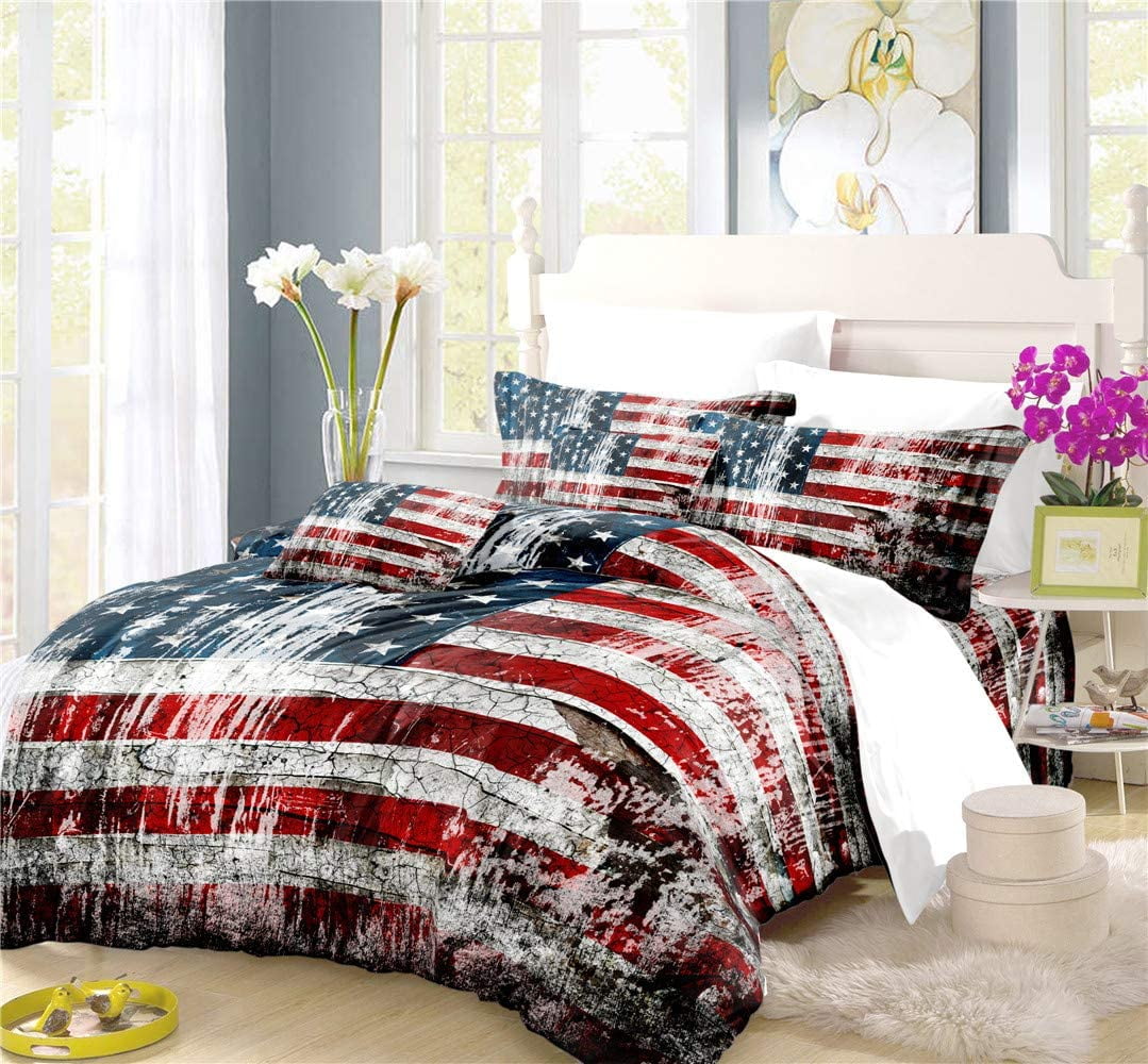 Stars and Stripes Duvet Cover Set Vintage American Flag Bedding Red ...