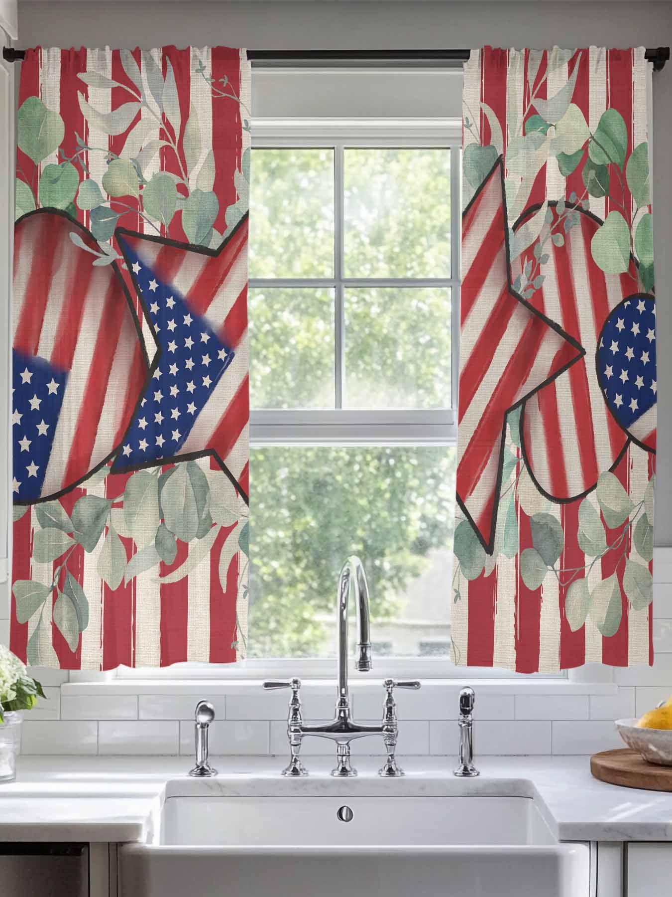 Stars Stripes Flag Sheer Curtains for Living Room Bedroom Independence ...