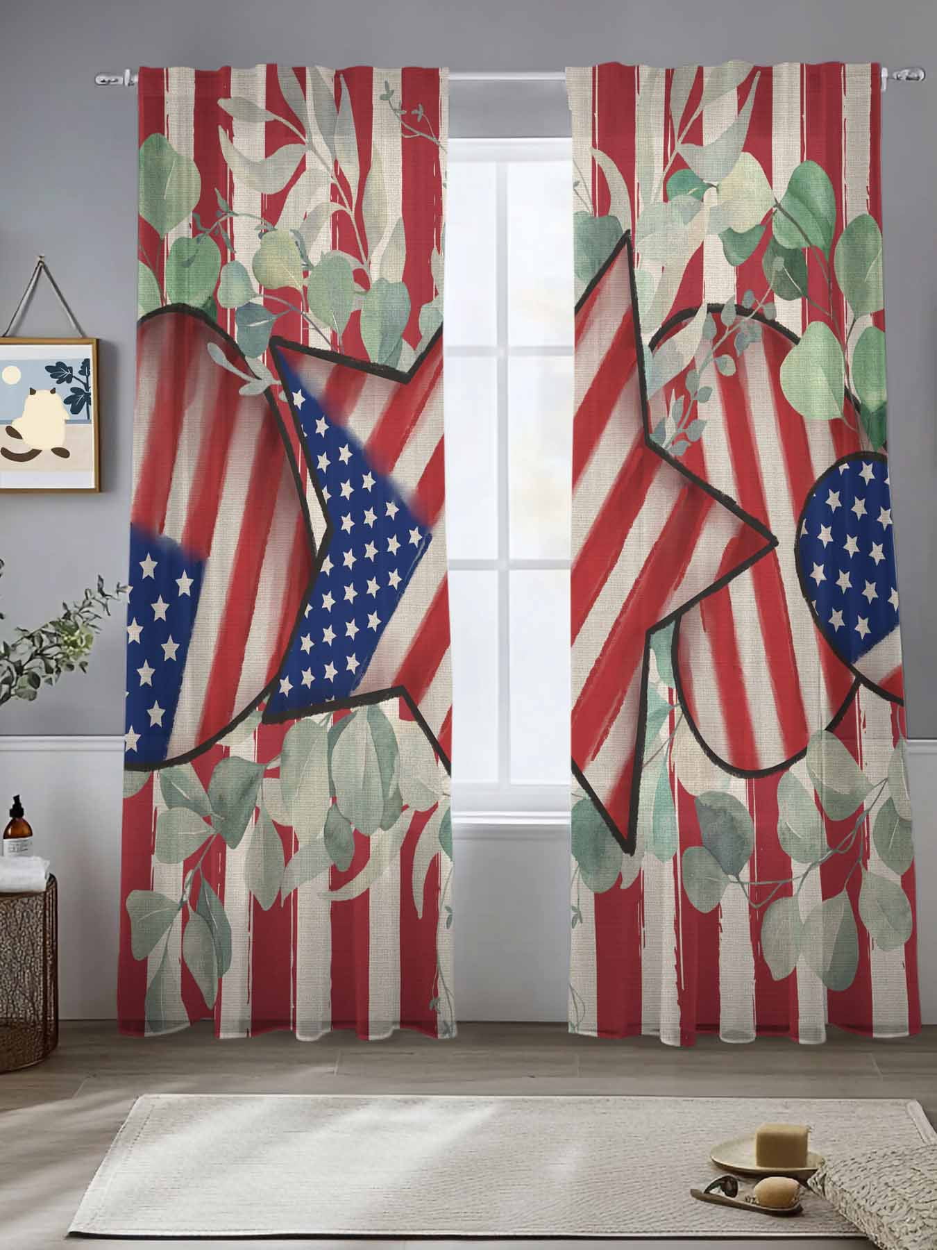 Stars Stripes Flag Sheer Curtains for Living Room Bedroom Independence ...