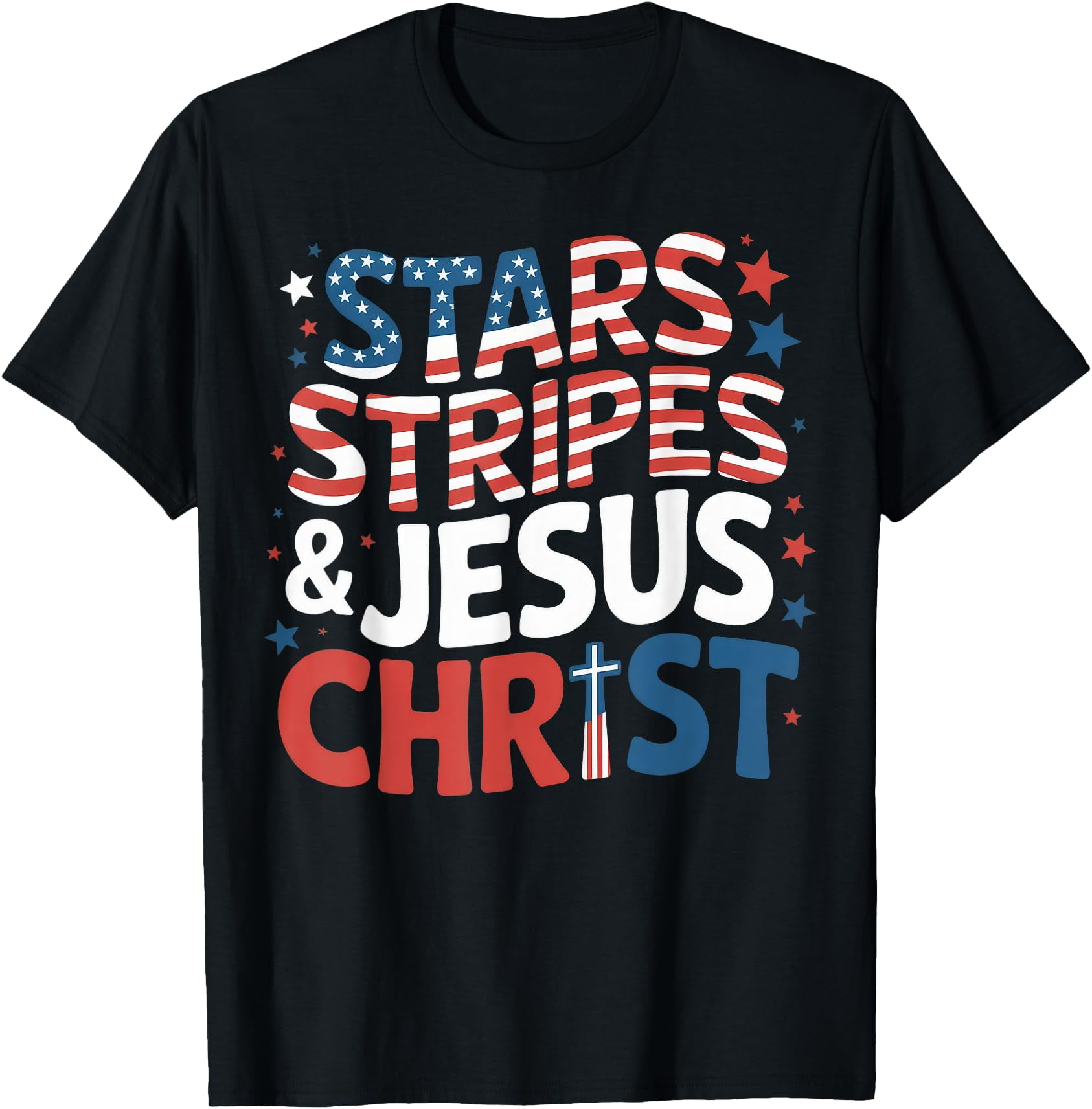 Stars & Stripes Jesus Christ Funny Christian 4th Of July T-Shirt,Black ...