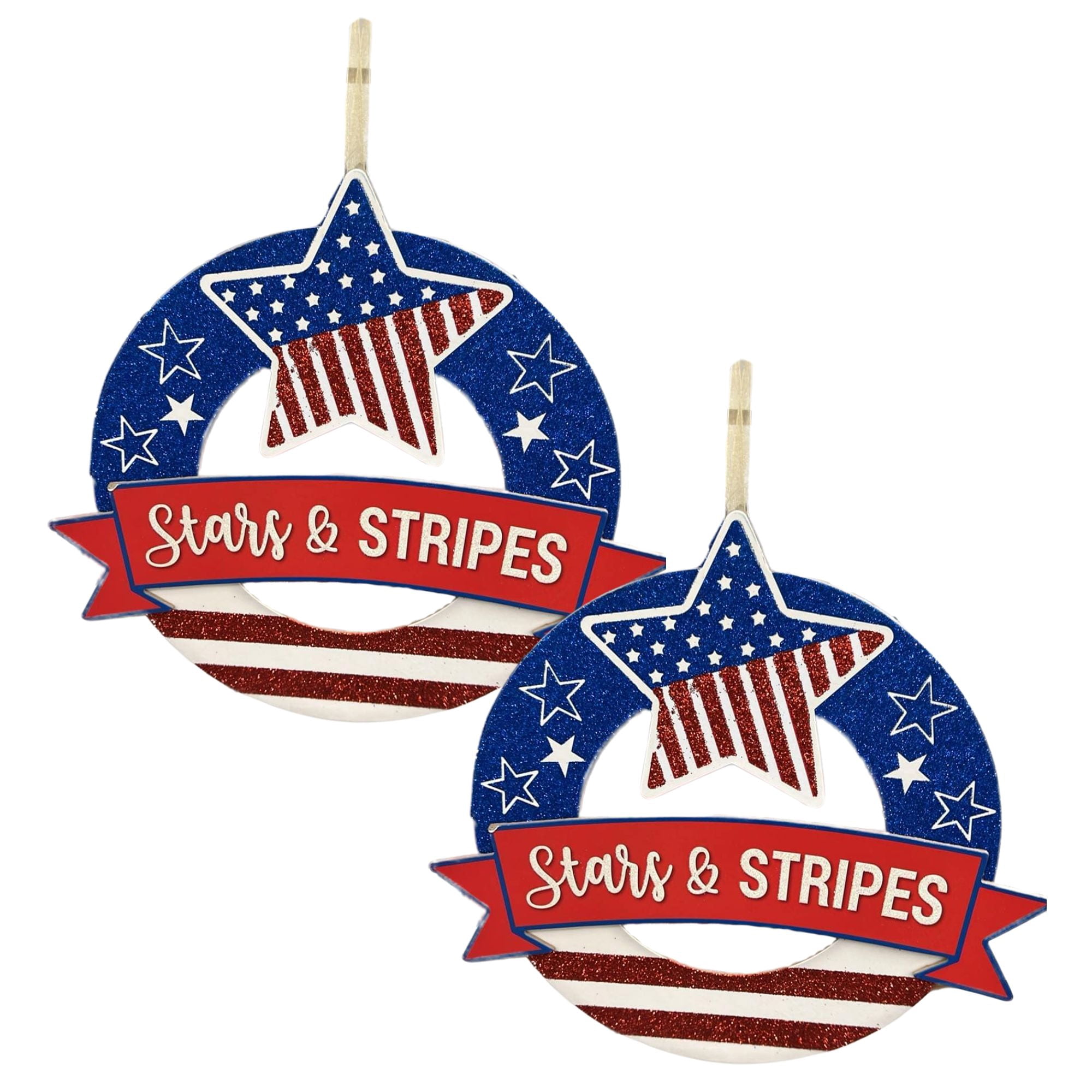 Stars & Stripes Patriotic Wall Signs 2Ct, Round Wooden 4th of July Door ...