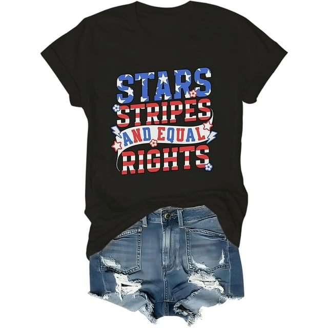 Stars Stripes and Equal Rights Funny Creative Graphic Women T-Shirt 4th ...