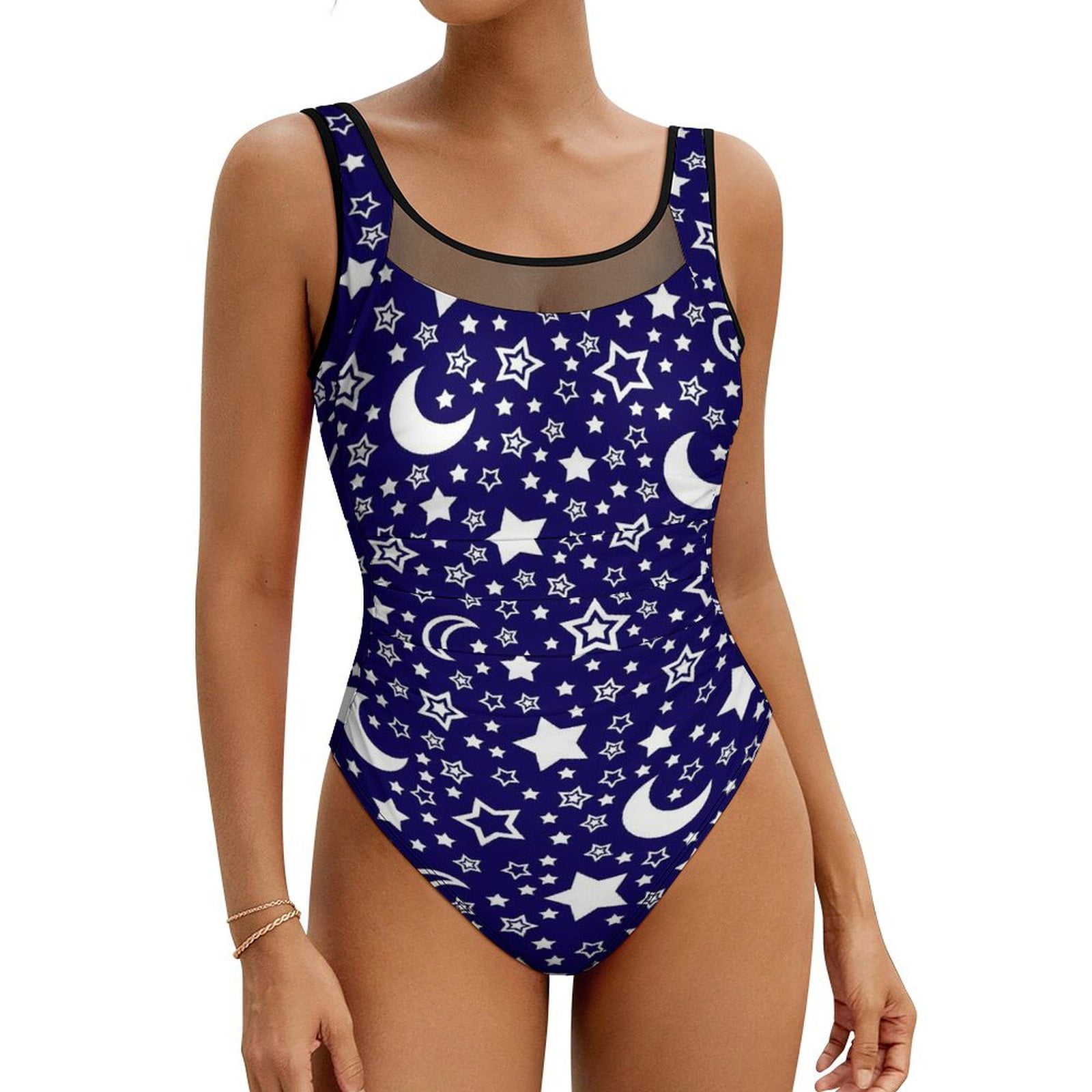 Stars Sun Moon Swimsuit Celestial Print One Piece Swimwear Push Up Korean Fashion Bathing Suit ...
