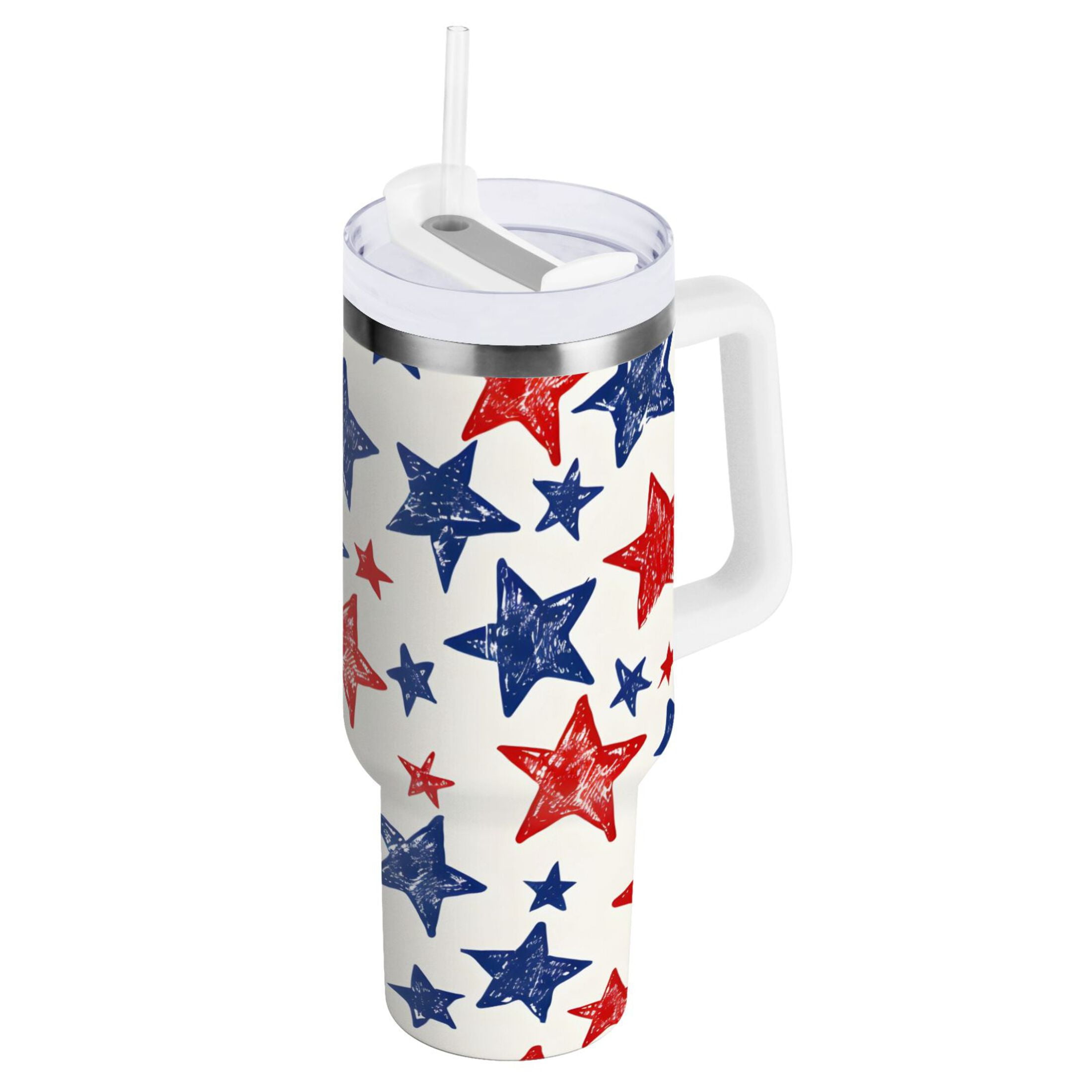 Stars Tumbler with Handle and Straw Insulated Travel Mug Reusable ...