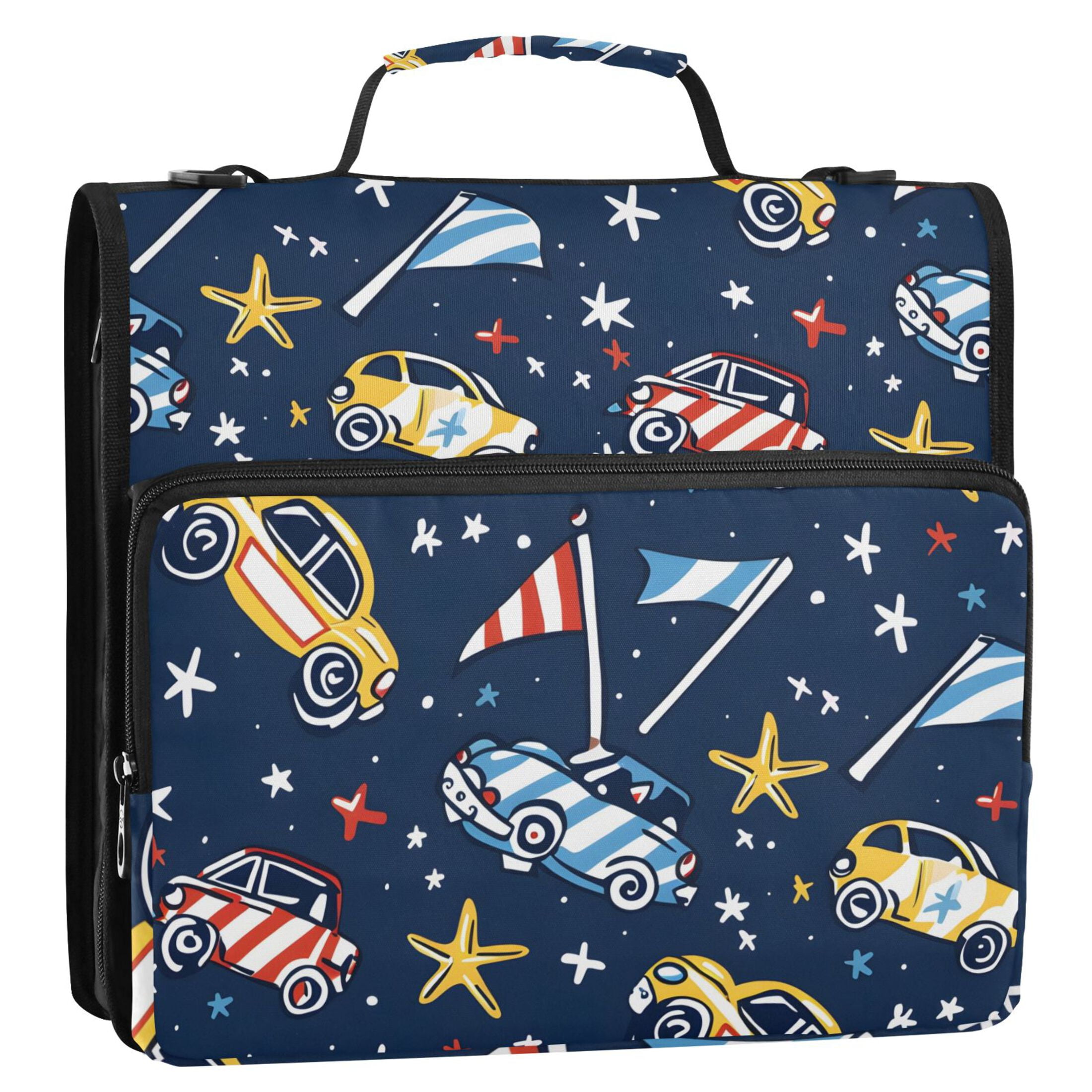 Stars Vehicles with Flags Binder Bag with Shoulder Strap 3 Ring Zipper ...