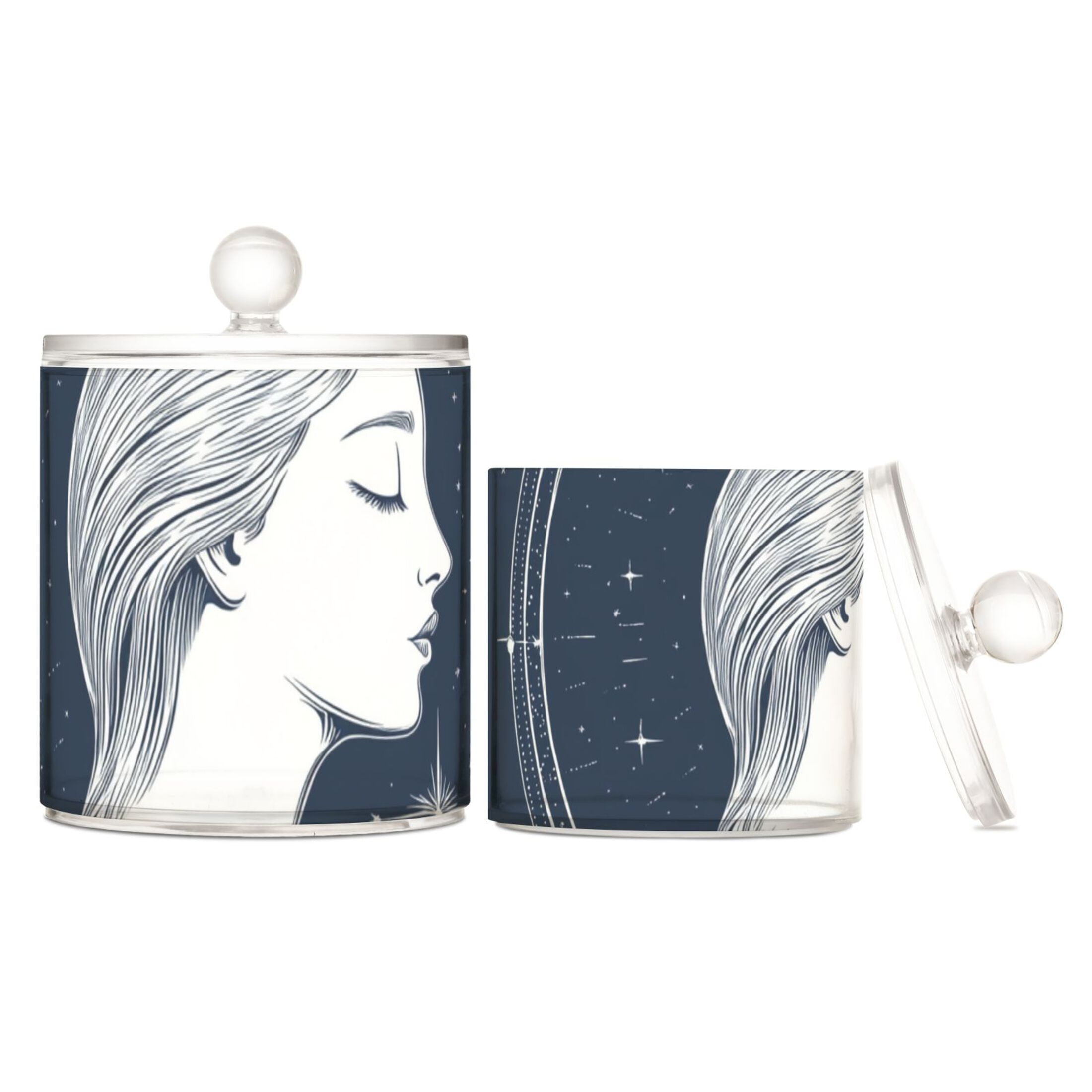 Stars Woman Profile Translucent Plastic Cans Storage Canisters with Lid ...