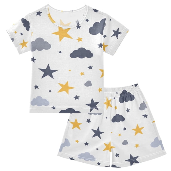 Stars and Clouds Drawn Summer Pajama Set Soft Cotton Short Sleeve ...