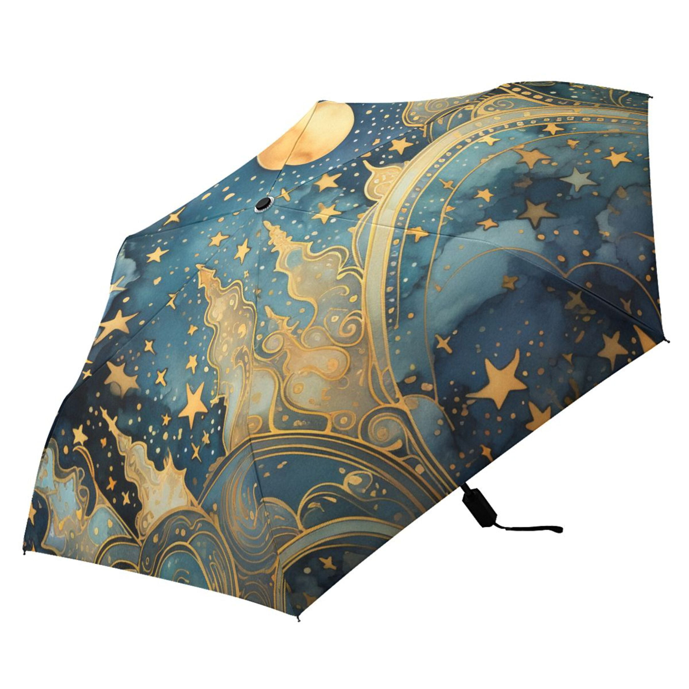 Stars and Moon Compact Folding Umbrella for Rain Windproof Travel ...