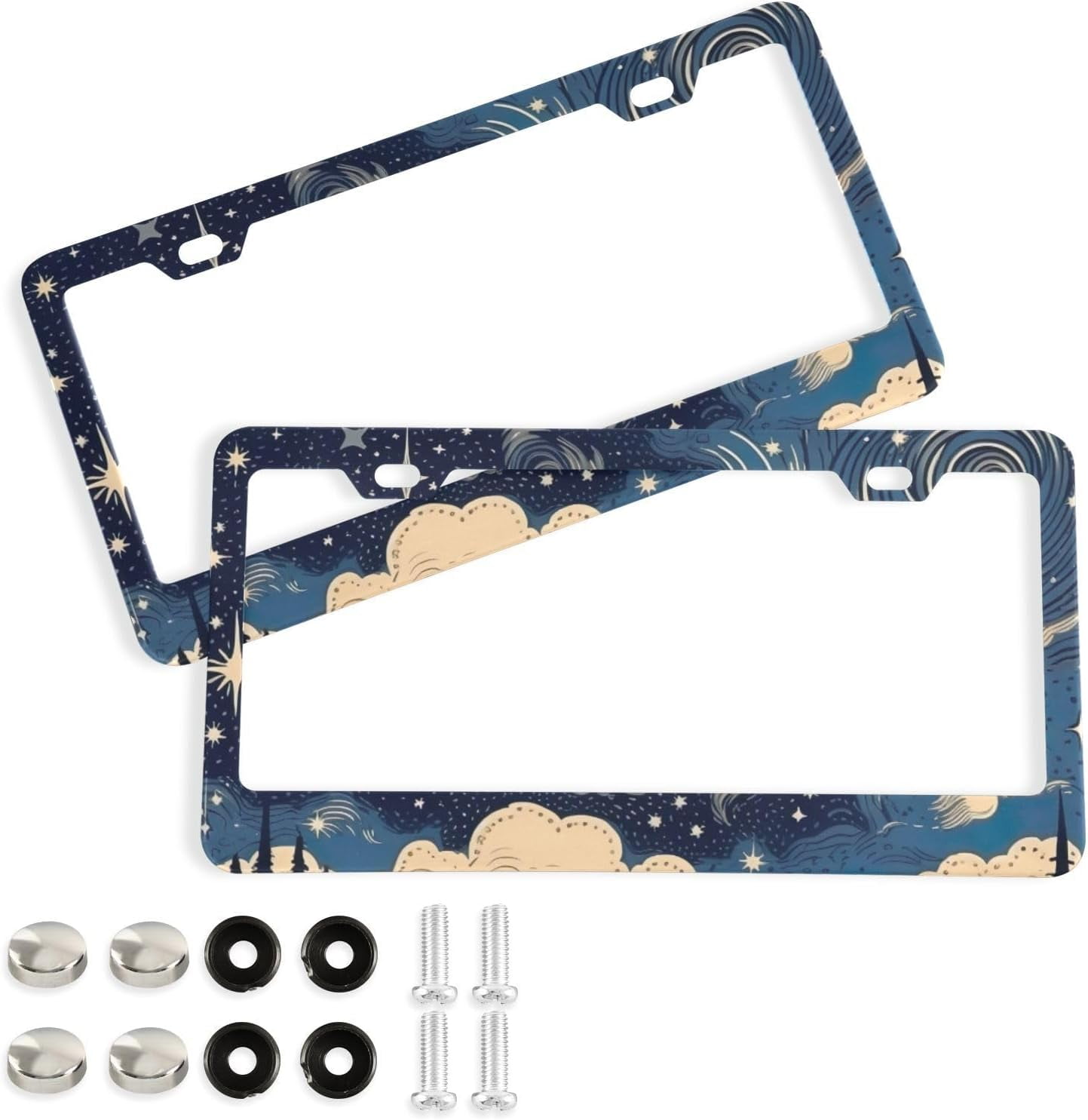 Stars and Moon with Clouds 2 Pack License Plate Frames,Universal ...
