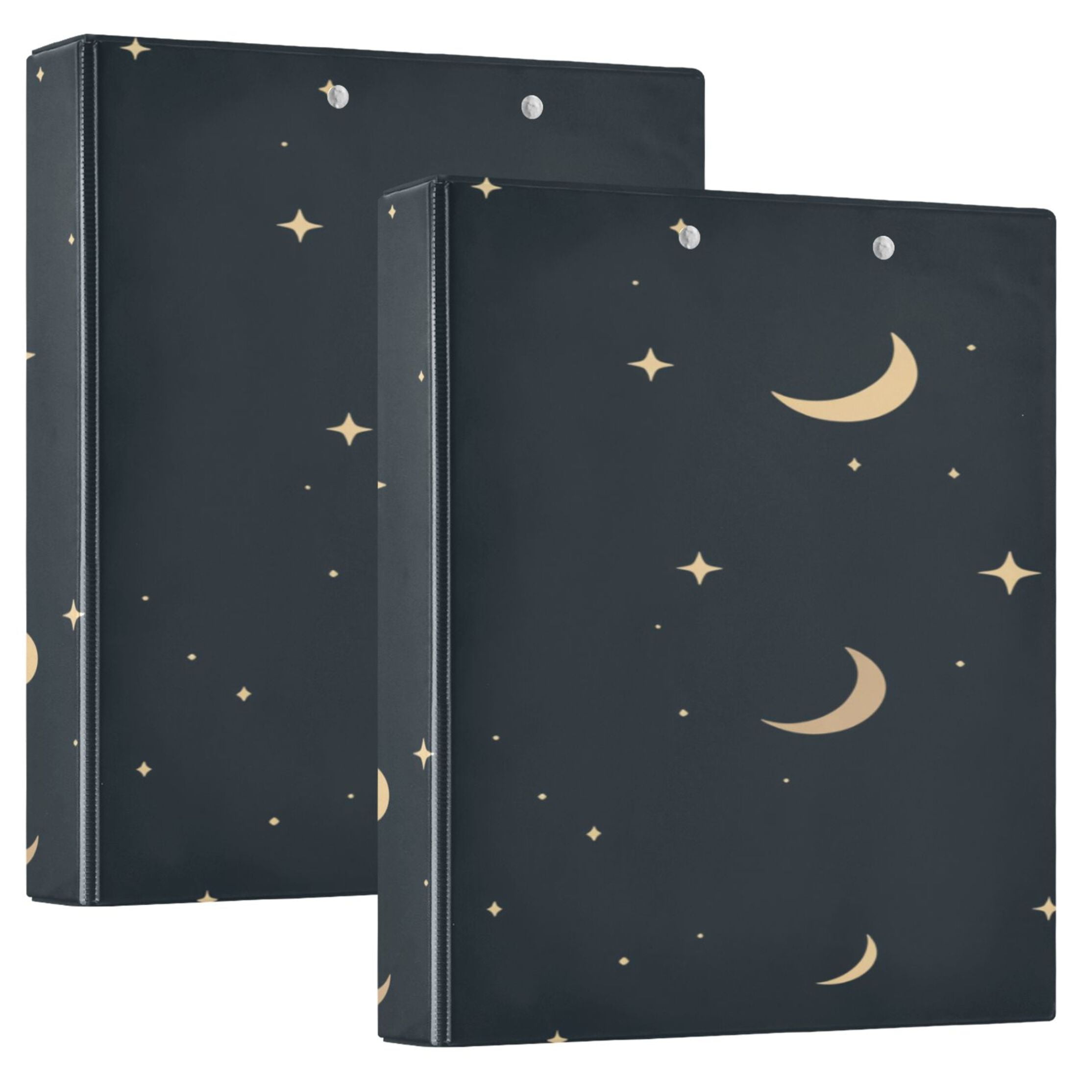 Stars and Moons Pattern Design 12.4x10.6in PVC Round Ring Binders, 2 ...