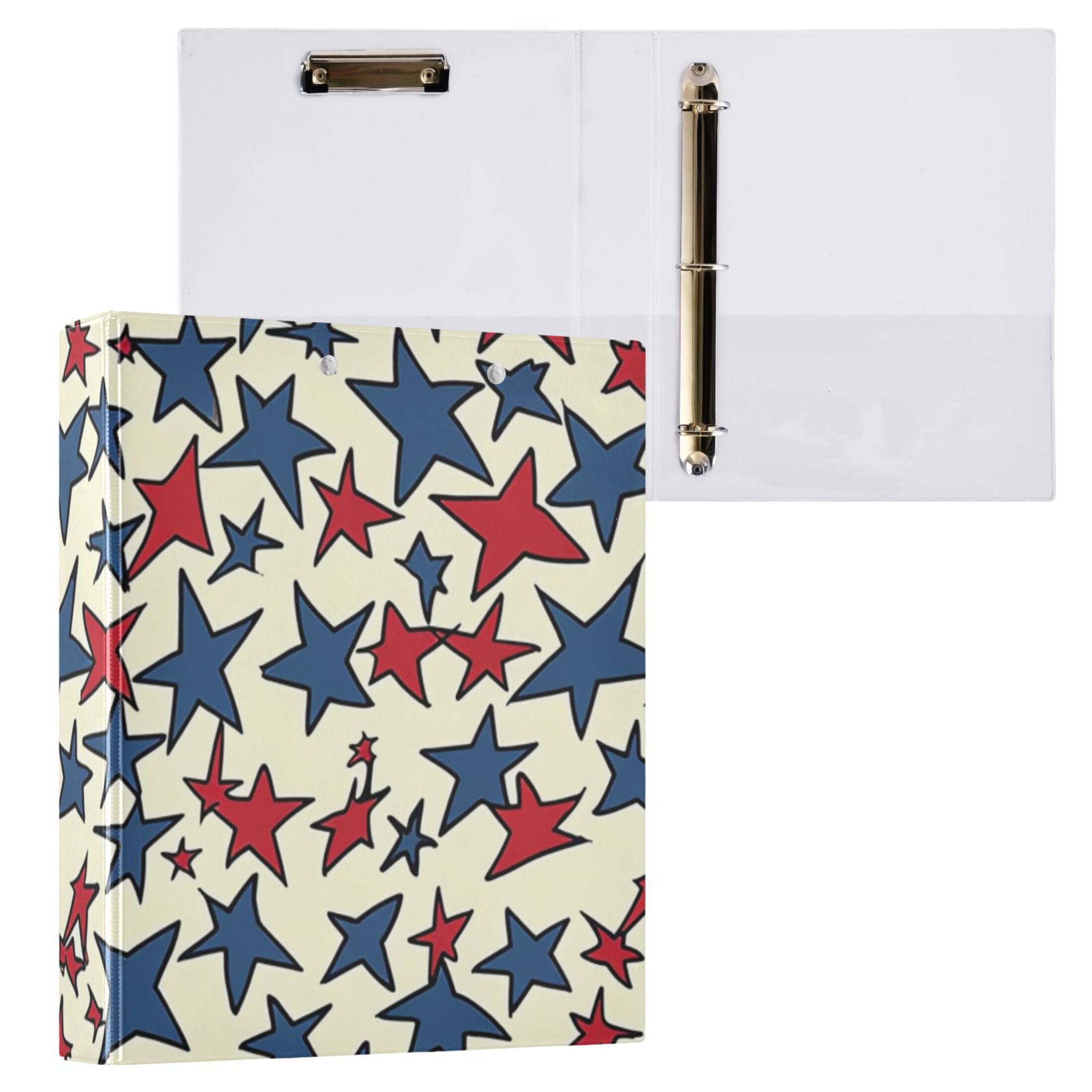 Stars in Blue and Red Round Ring Binder 3 Rings 1.5" Capacity File ...
