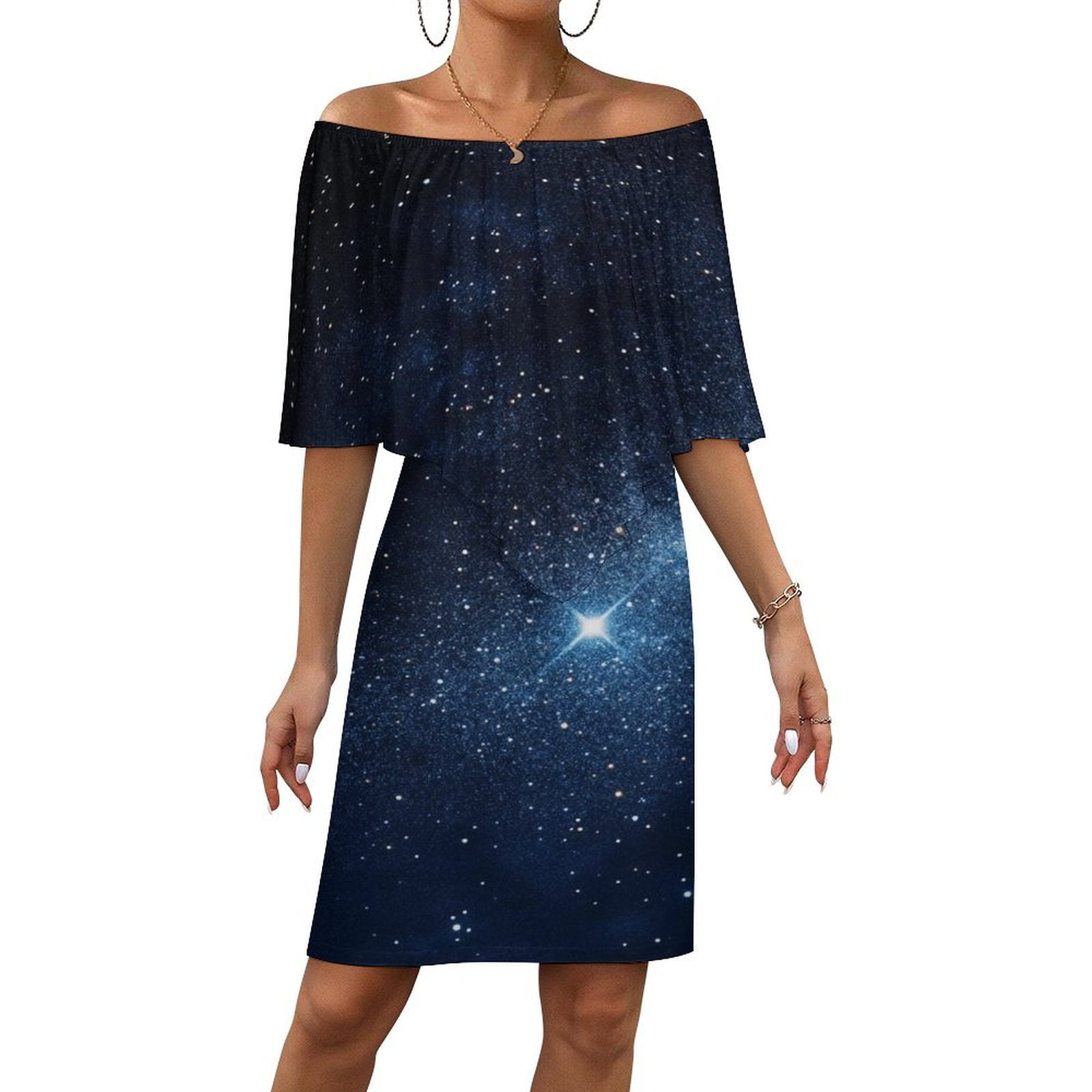 Stars in The Night Sky Women's Off The Shoulder Ruffles Summer Wedding ...