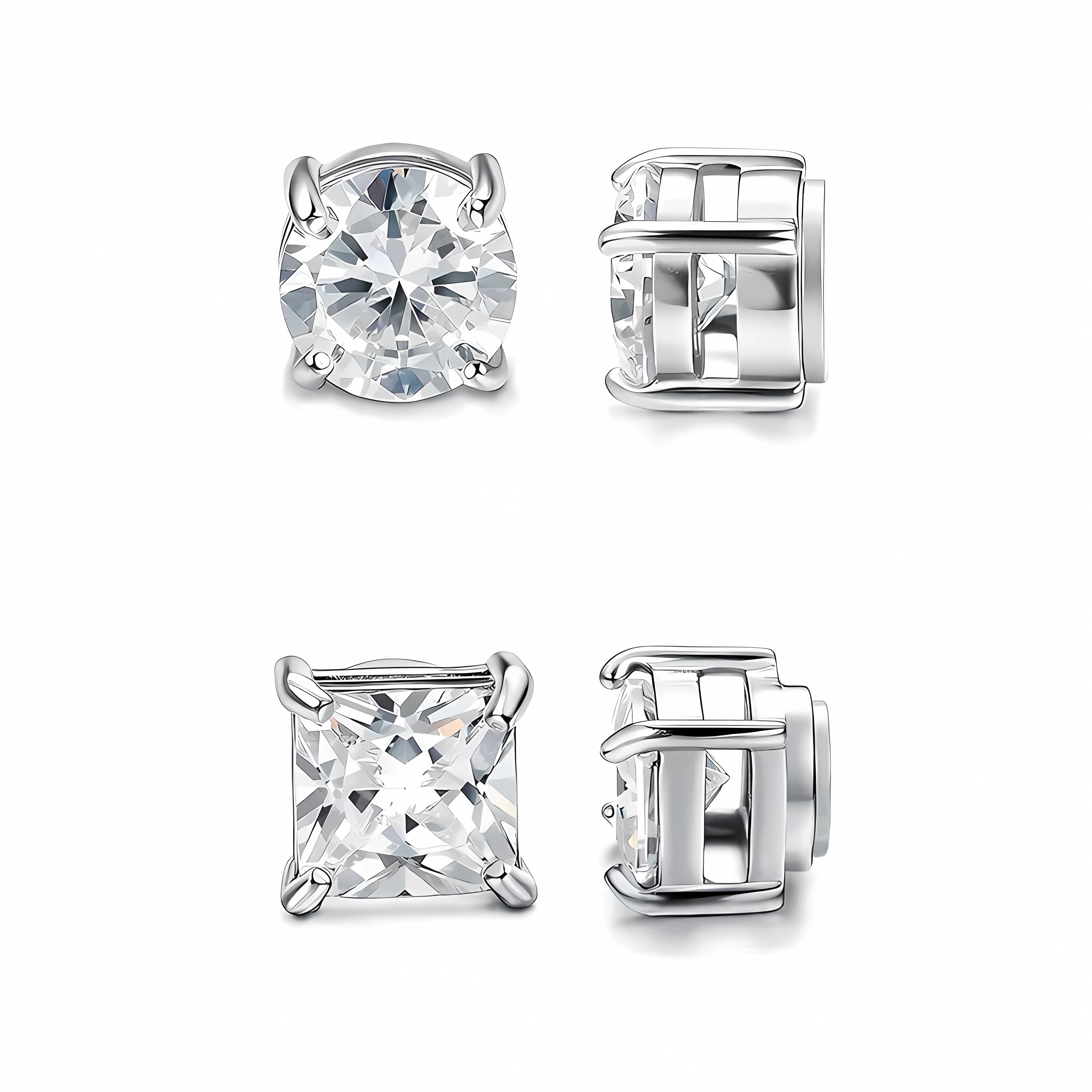 Starsace 2 Pairs S925 Sterling Silver AAA Zircon Magnetic Clip-On Earrings with 18K White Gold ...