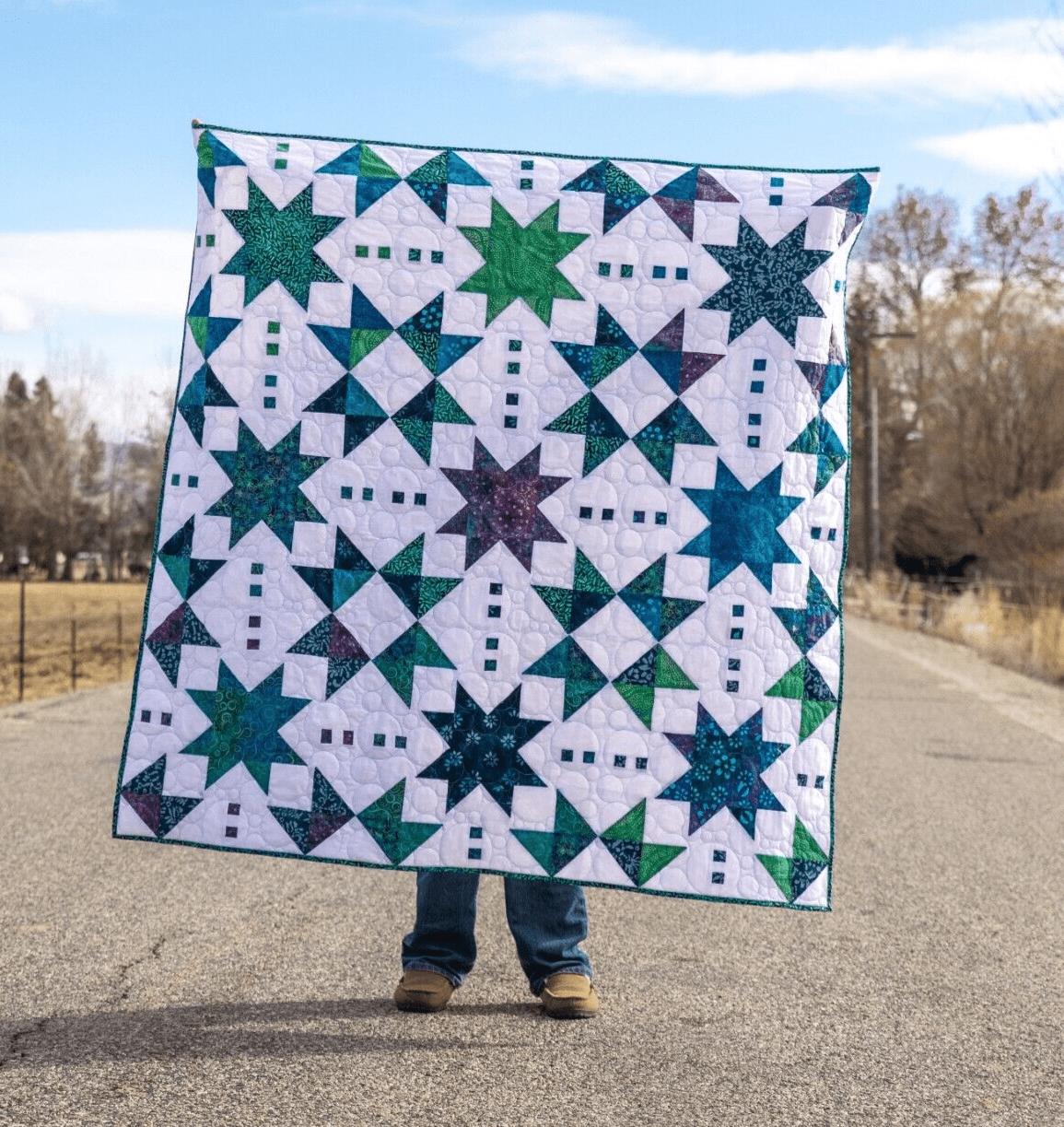 Starshine in Blue Quilt Kit Fabric Pattern and Binding and batik backing - Walmart.com