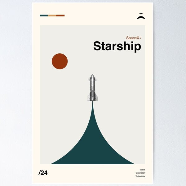 Starship Spacex Minimalist Vintage Movie Poster Mid-Century Alternative ...