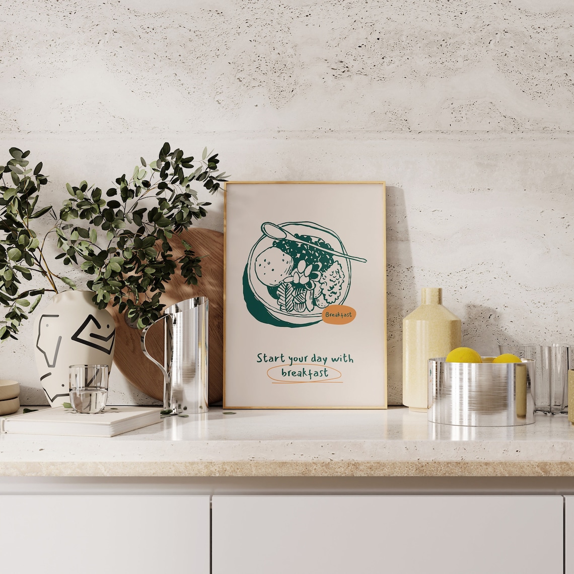 Start Your Day With Breakfast Print, Retro Kitchen Wall Art Decor, Cute ...