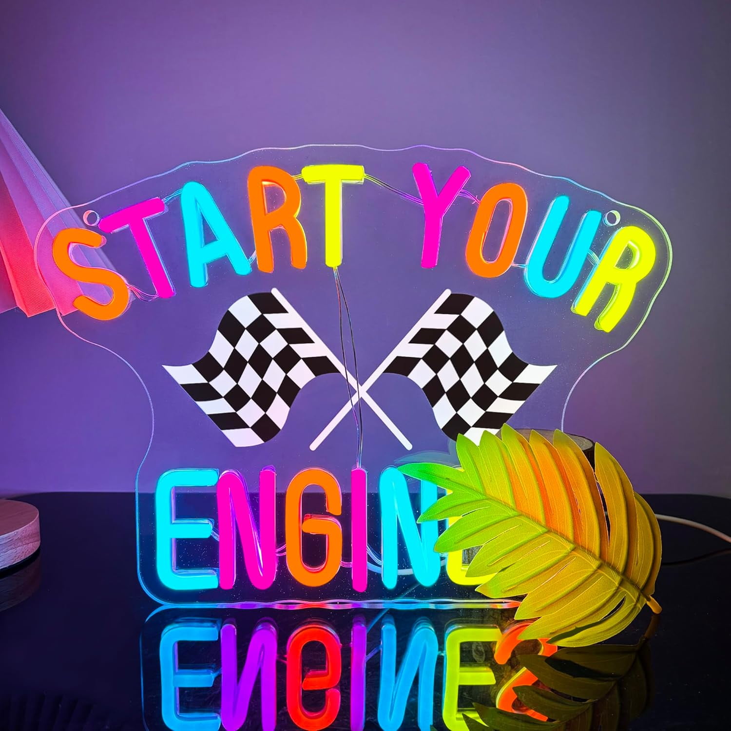Start Your Engines Neon Sign, 13.3 x 9.8 inches, Checkered Flag Wall ...