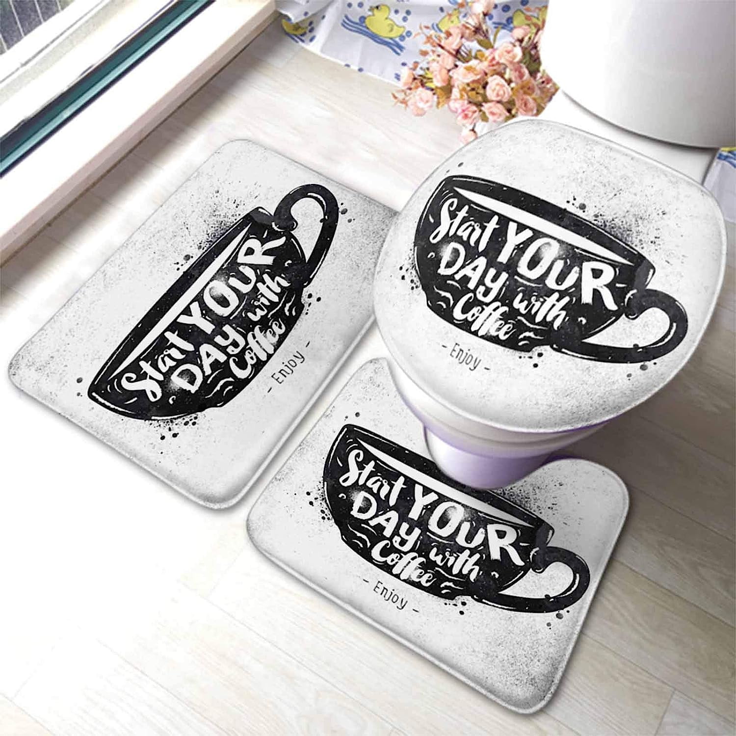 Start Your Day with Coffee Bathroom Rugs and Mats Sets 3 Piece Poster ...