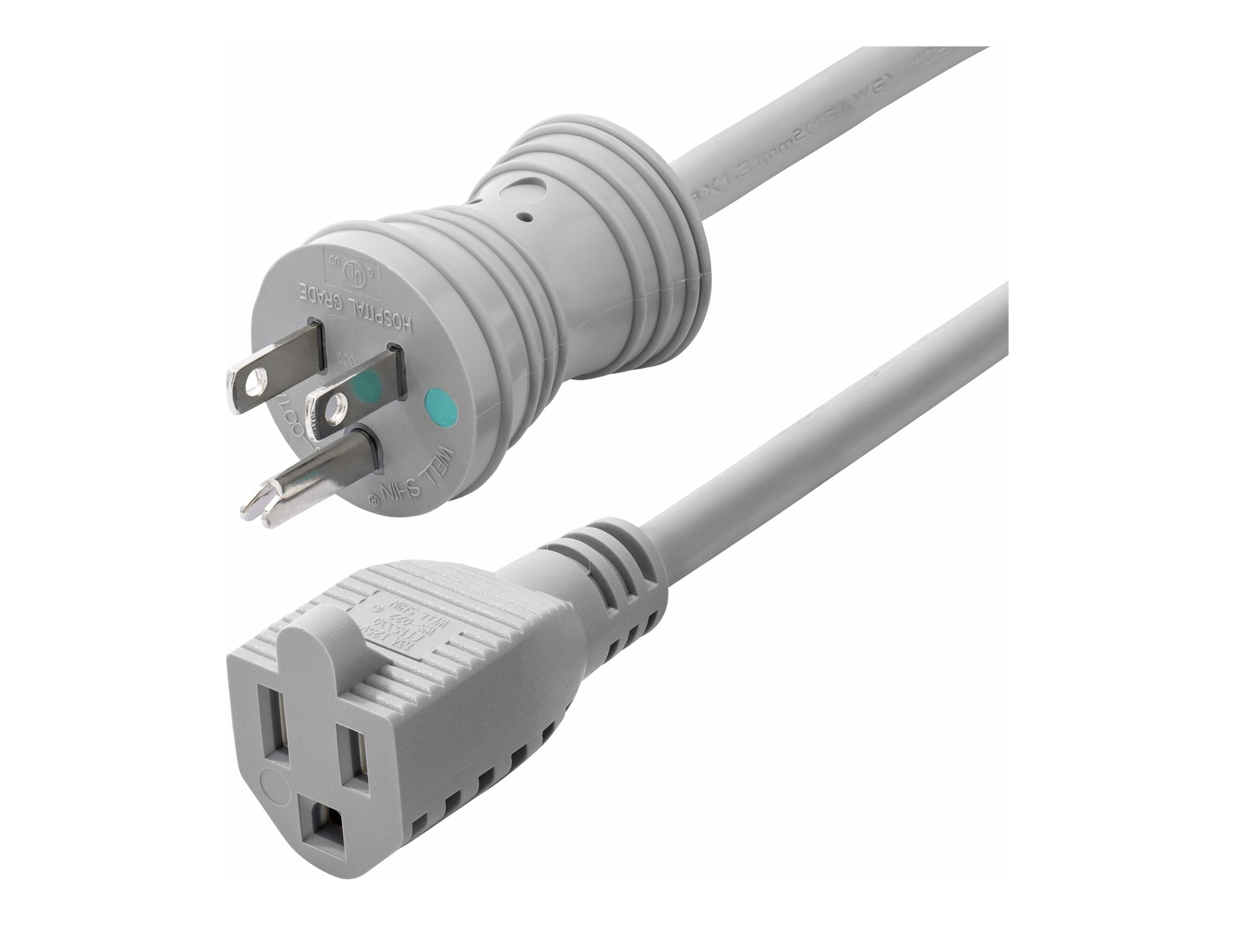 StarTech 6ft 1.8m Hospital-Grade Extension Cord Green Dot NEMA 5-15P to ...