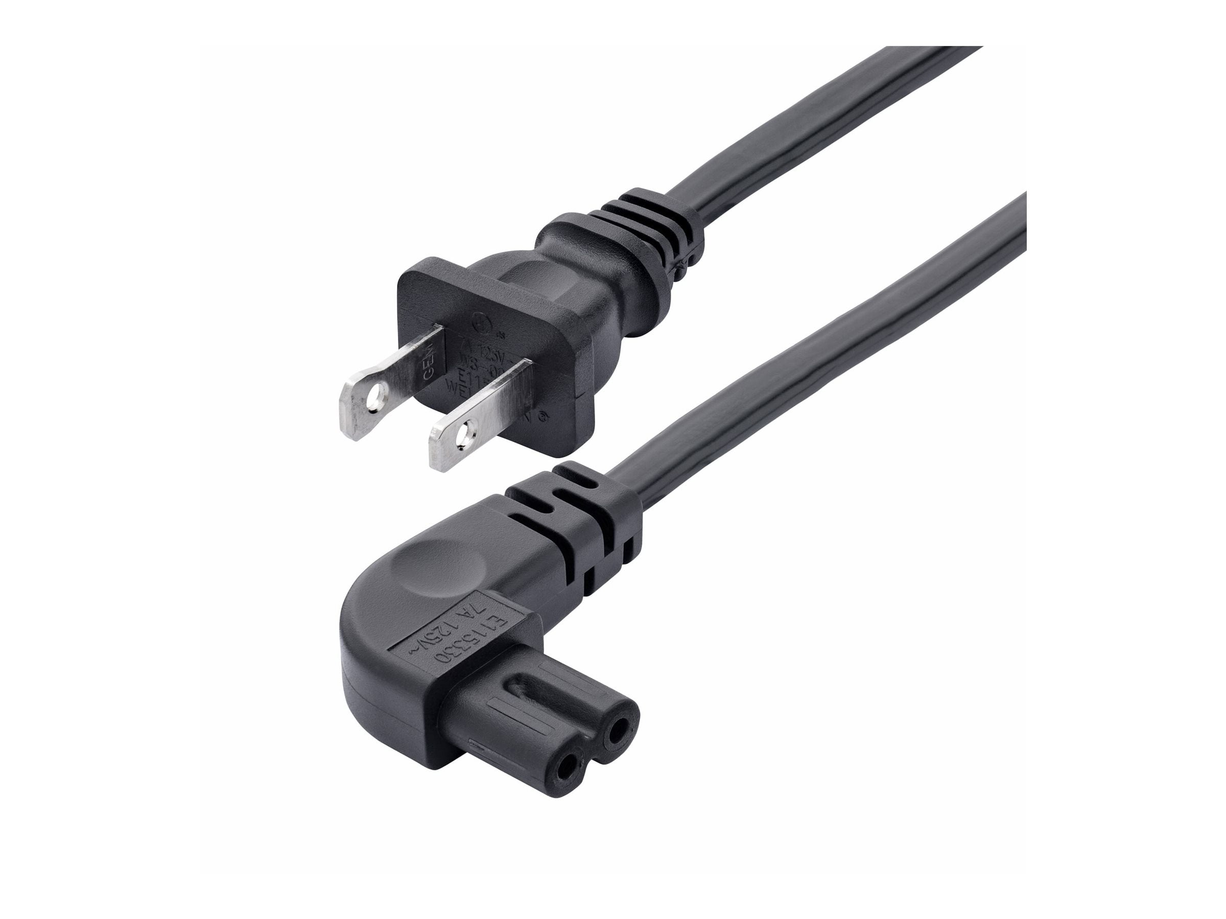 StarTech 10ft 3m Laptop Power Cord NEMA 1-15P to Right Angle C7 7A 125V ...