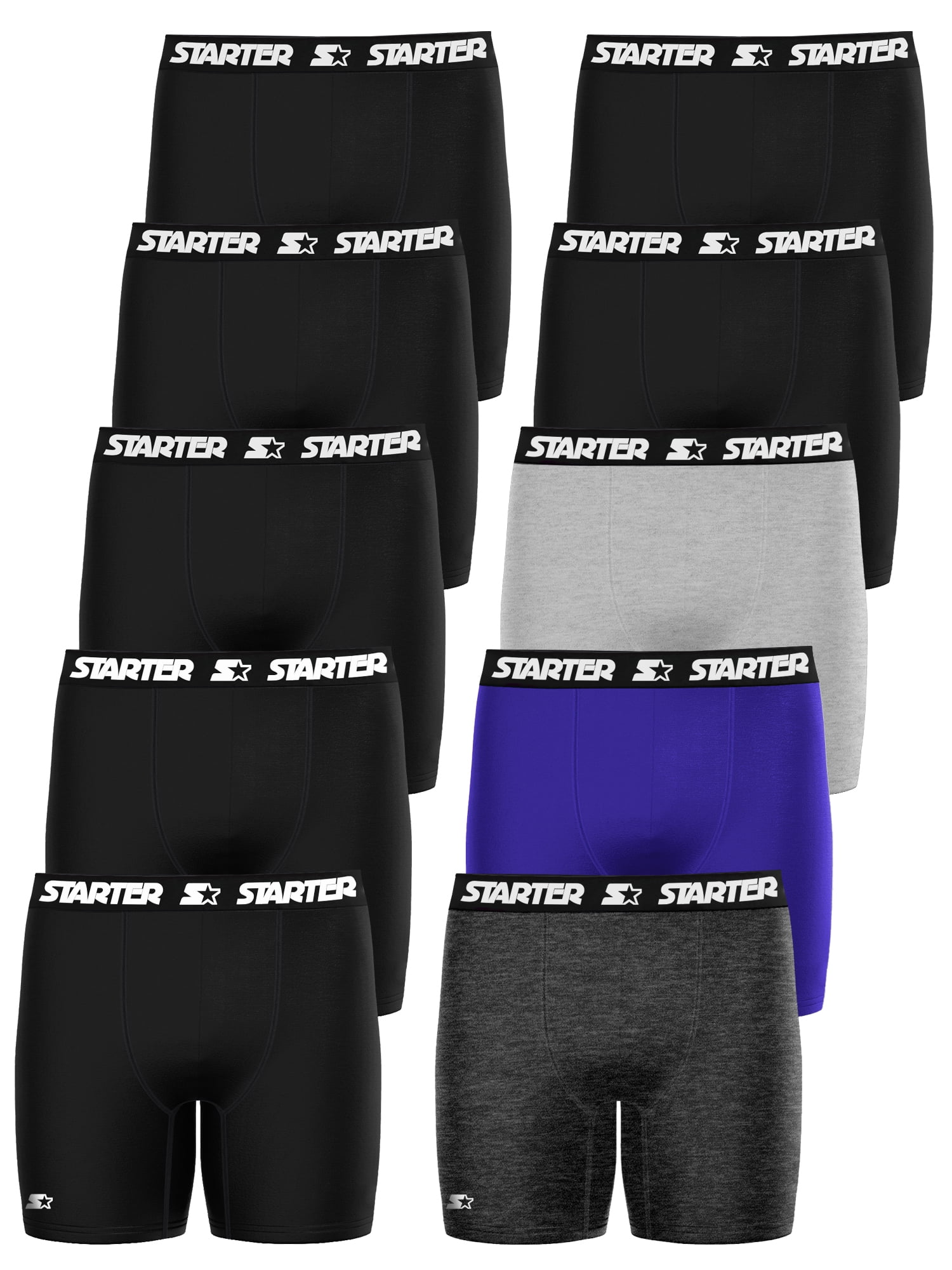 Starter Men's Elastic Waist Polyester Boxer Briefs 10 Pack with Support ...
