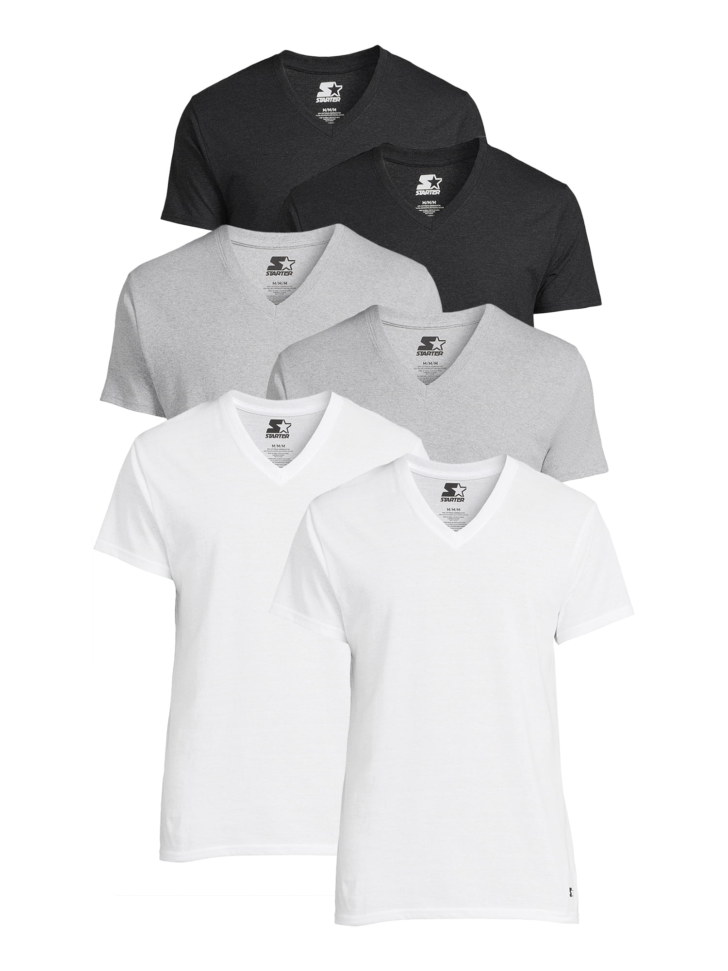 Starter Men's V-Neck Tees 6-Pack Short Sleeve Cotton Polyester Base ...