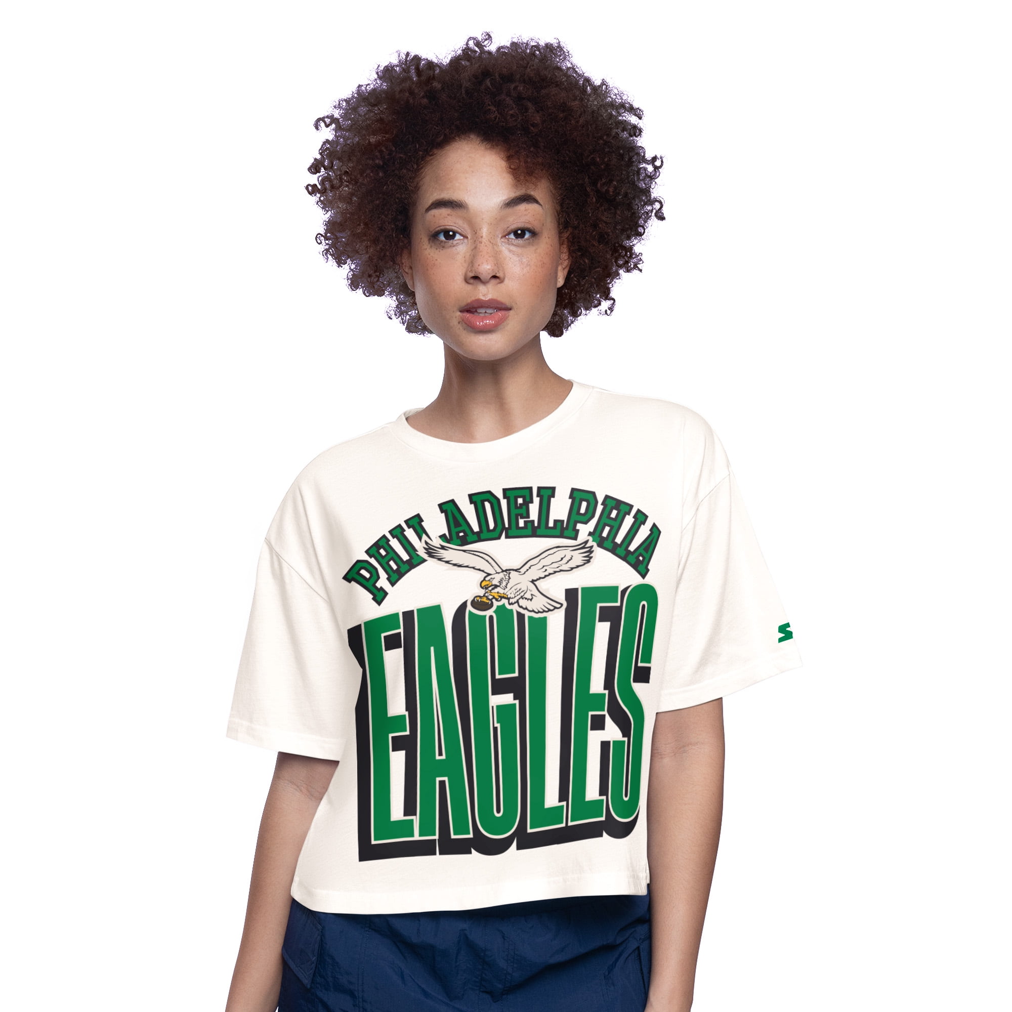 Women's-Starter White Philadelphia Eagles Throwback Play the Ball Boxy Cropped T-Shirt - Walmart.com