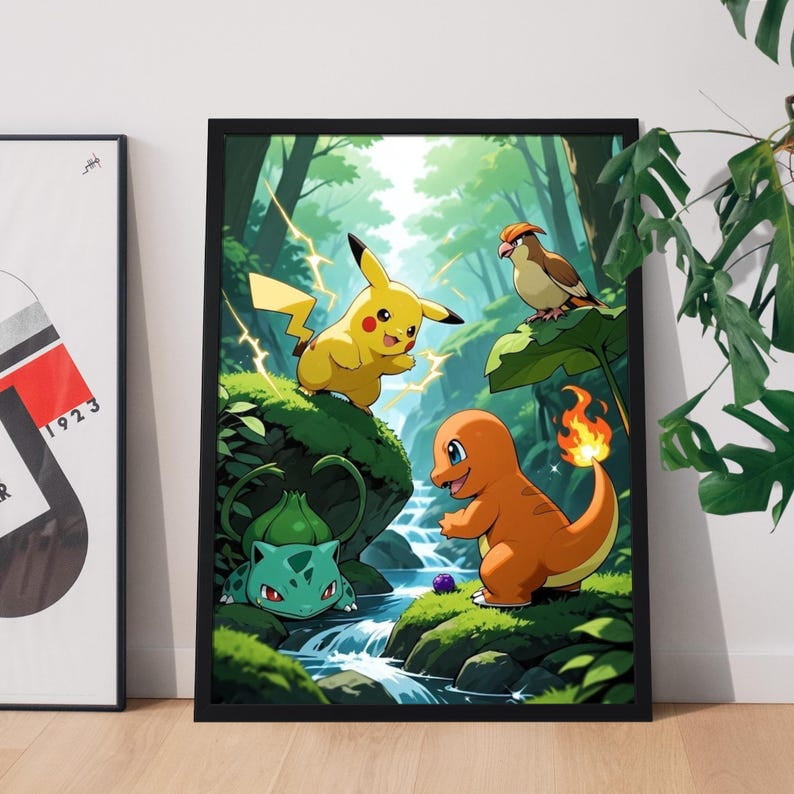 Starter pokemon poster – Pikachu Charmander Bulbasaur Pidgey – Anime ...